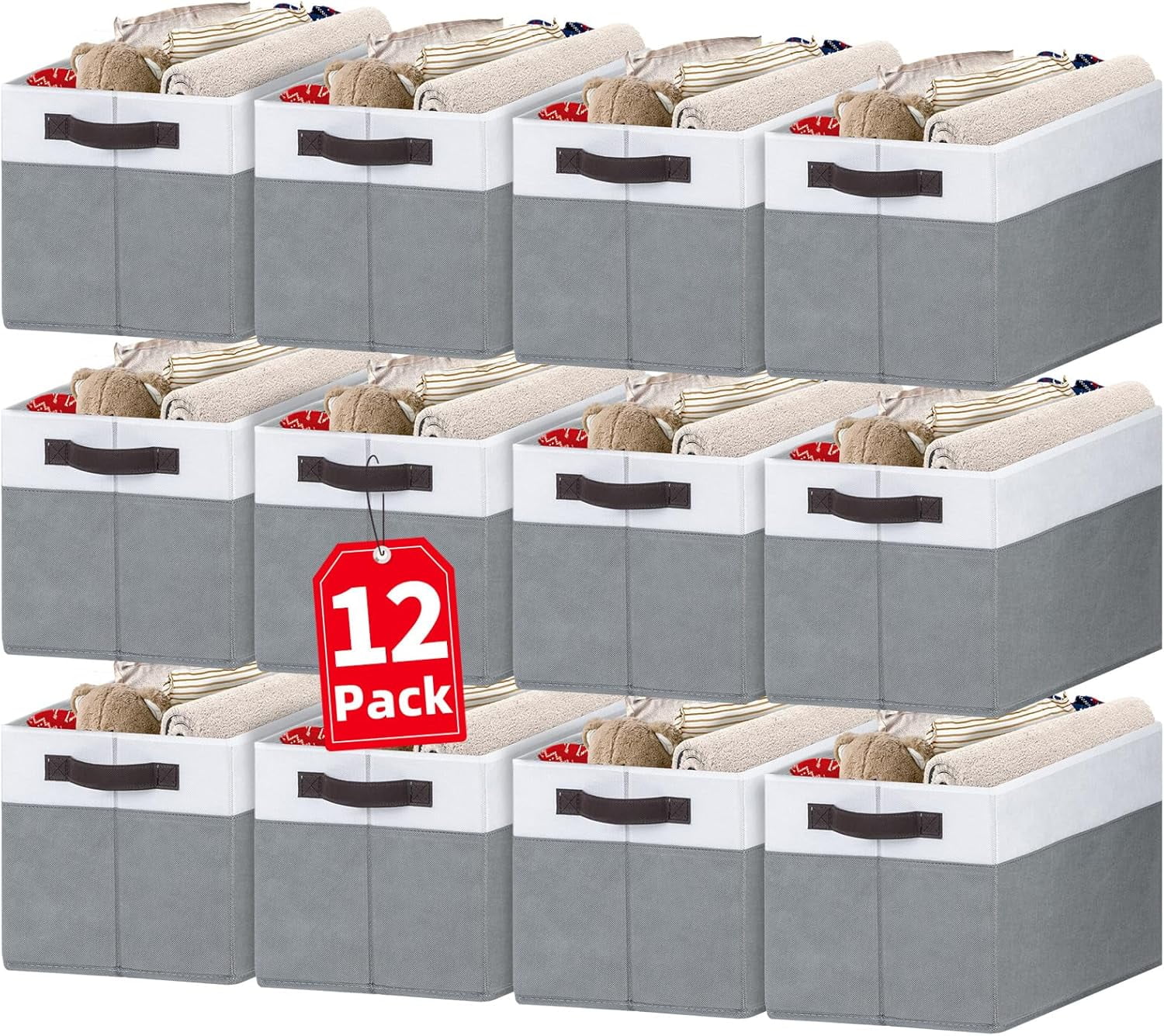 12 Pack Large Storage Baskets for Shelves | Fabric Closet Organizers ...