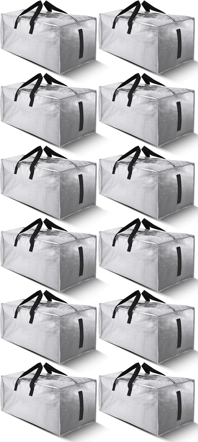 12 Pack Large Strong Moving Bags with Zippers & Carrying Handles ...