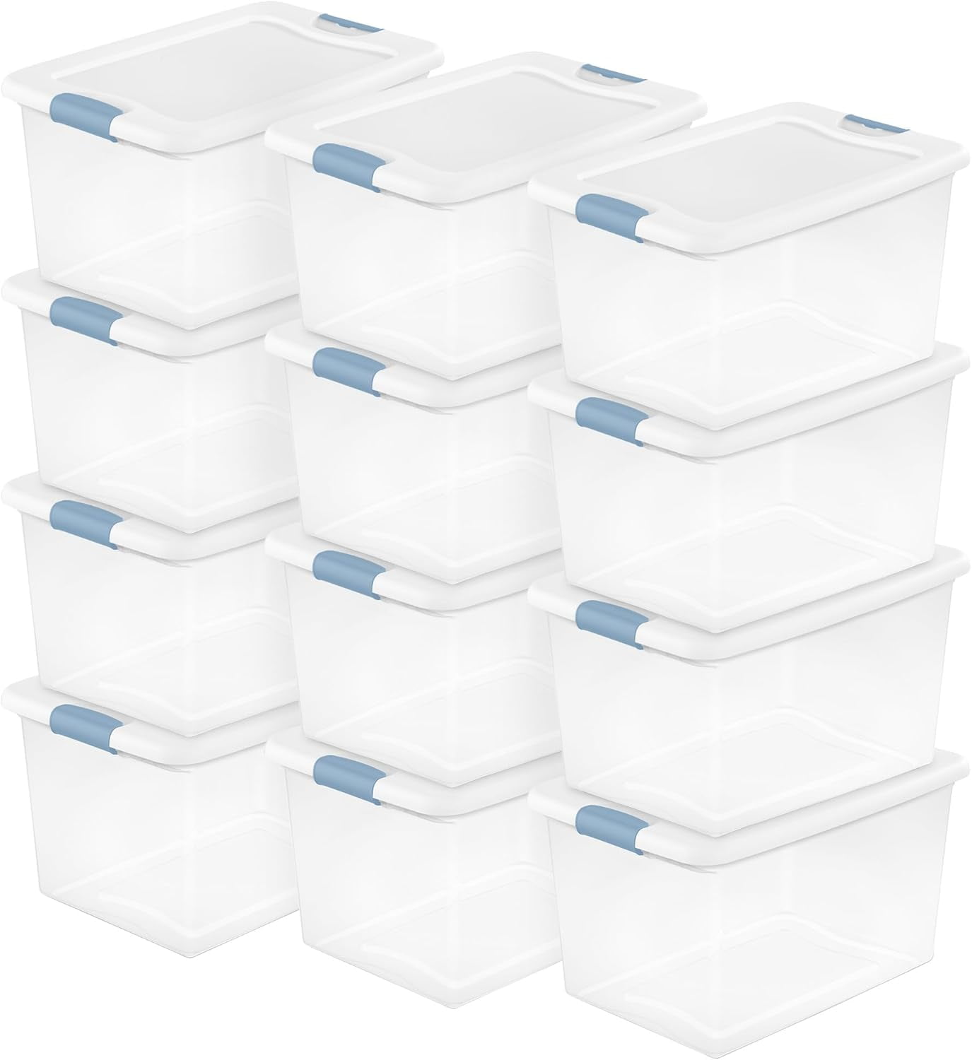 12-Pack Latching Box, Christmas Storage Bins w/ Lids, Clear Plastic, 64 ...