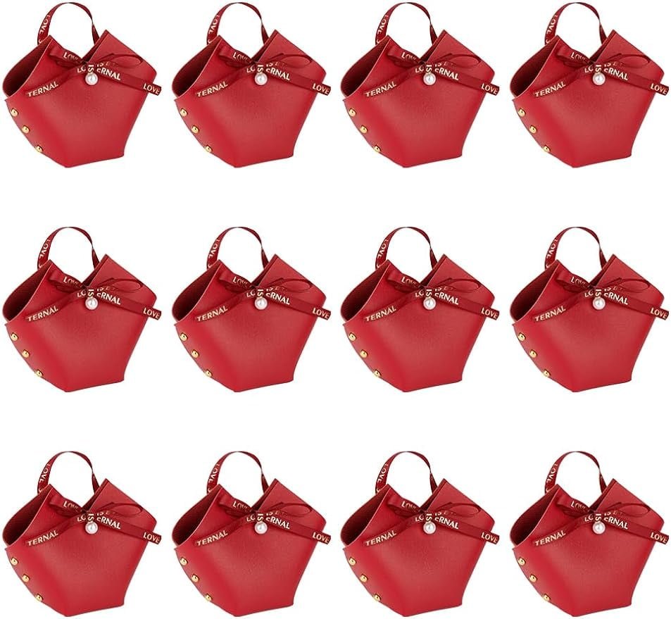 12 Pack Leather Bowknot Gift Boxes with Ribbon 2.7x2.1x5.1 inch Red ...