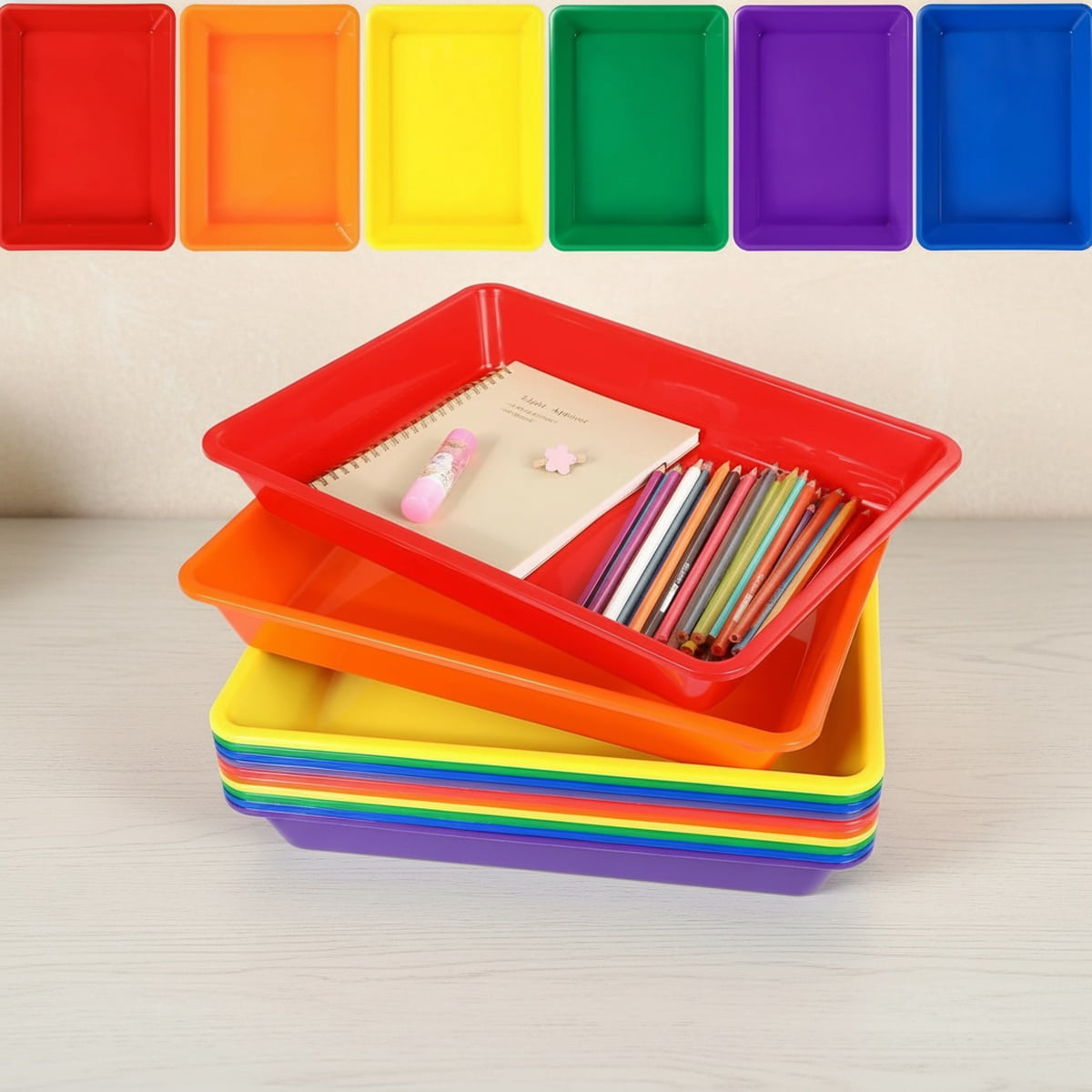 12 Pack Letter Size Flat Storage Paper Tray Organizer Bin Tray Plastic ...