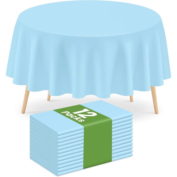 12 Pack Light Blue Round Tablecloth, 84 Inch Disposable Plastic Table ...