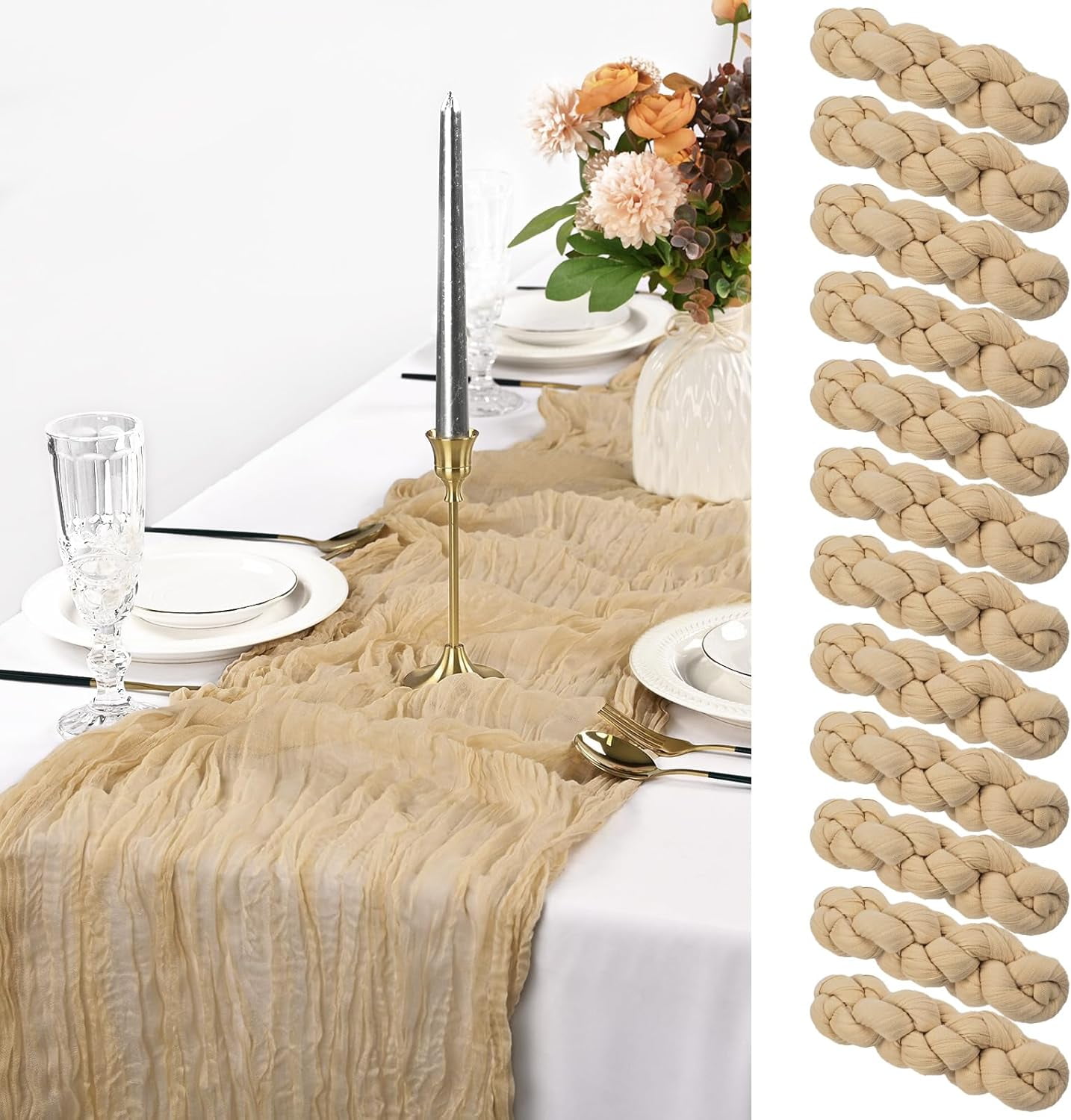 12 Pack Light Brown Cheesecloth Table Runner, 10FT Rustic Boho ...