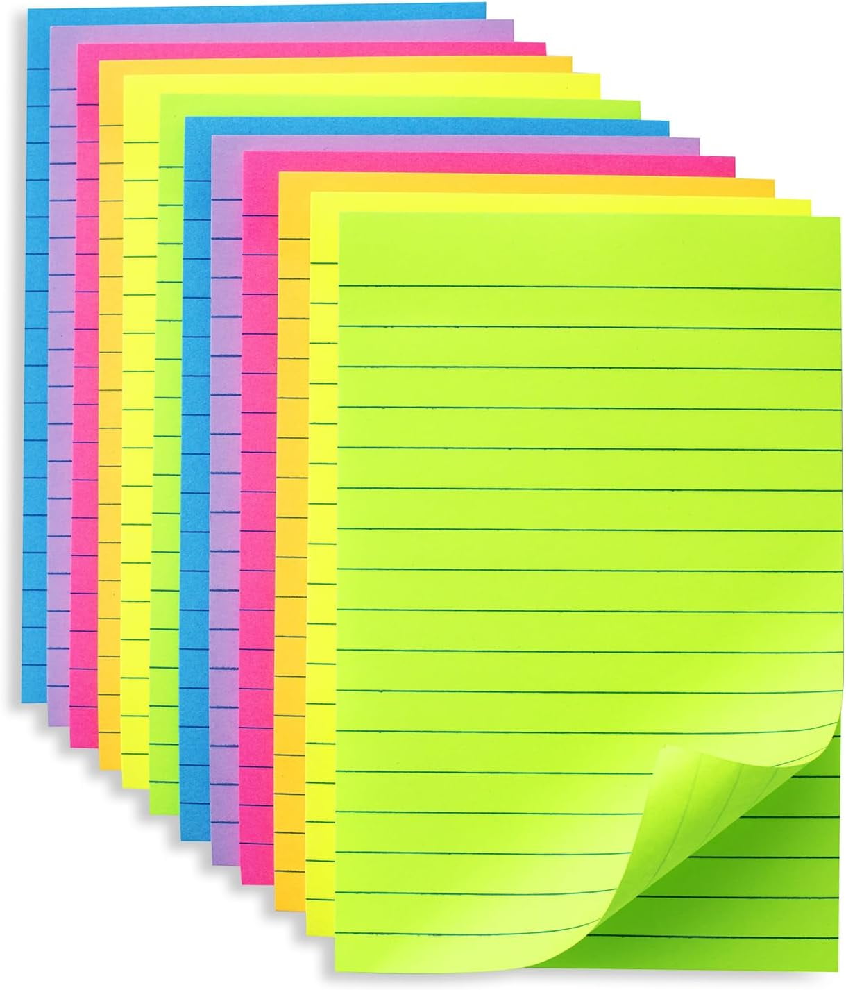 (12 Pack) Lined Sticky Notes 4x6 in Ruled Stickies Super Sticking Power ...