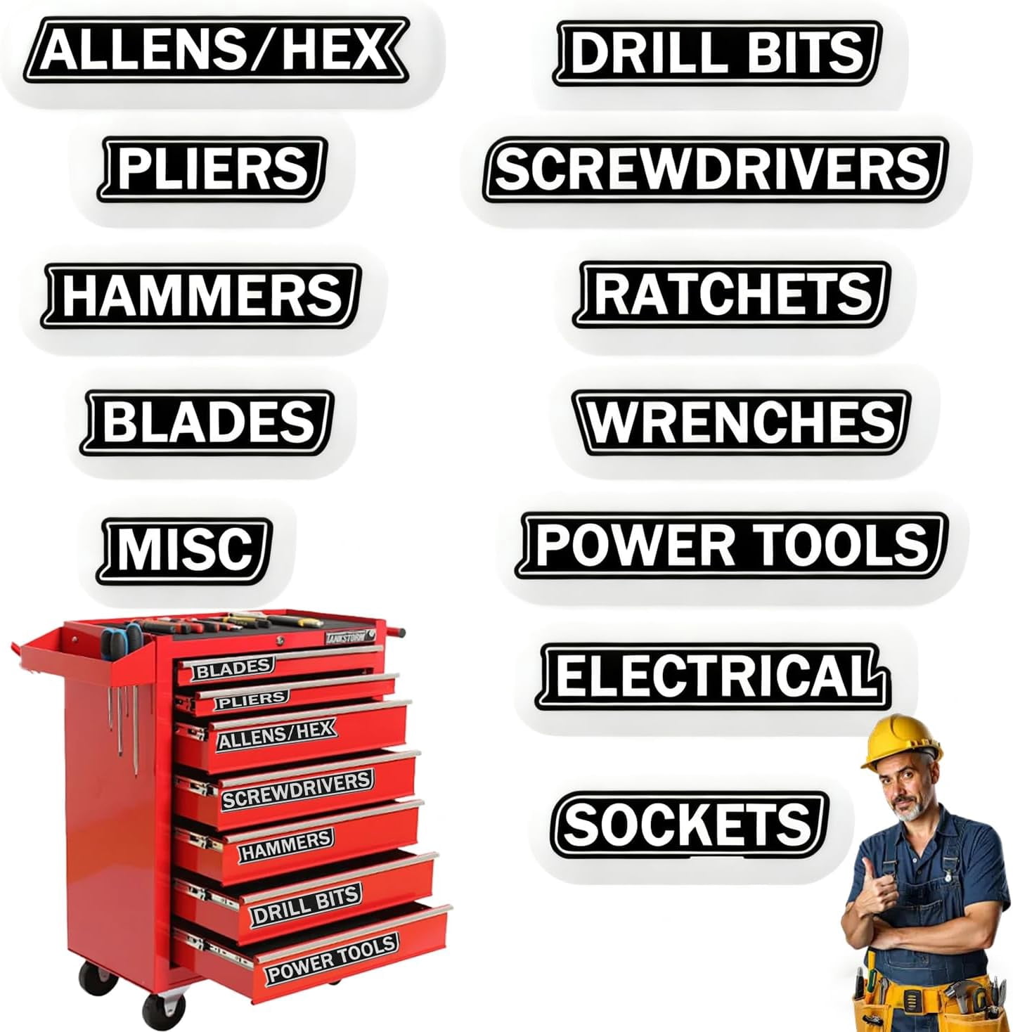 12 Pack of Magnetic Tool Box Labels,3D-Printed Toolbox Labels,Reusable ...