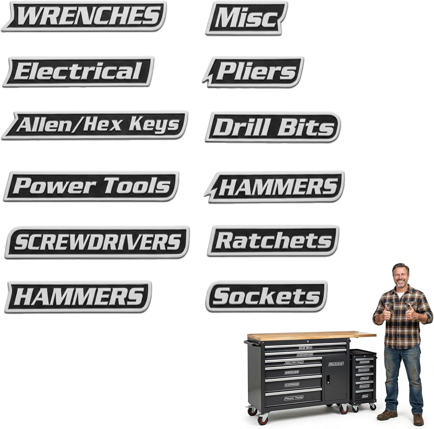 12 Pack Magnetic Tool Box Labels (Black) - Magnet Labels for Toolbox ...