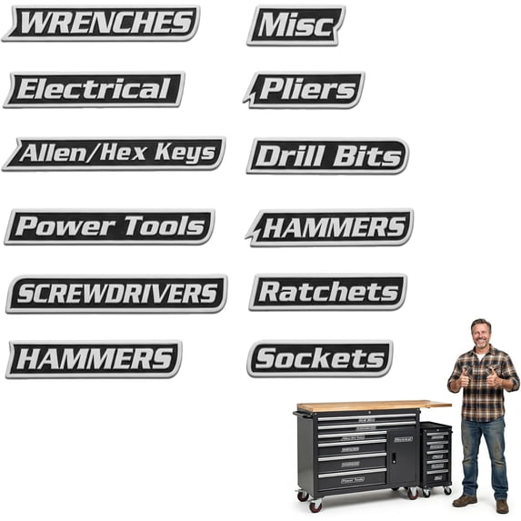 12 Pack Magnetic Tool Box Labels (Black) - Magnet Labels for Toolbox ...