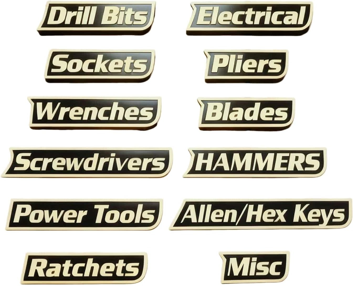 12 Pack of Magnetic Toolbox Labels, 3D-Printed Tool Box Labels, General ...