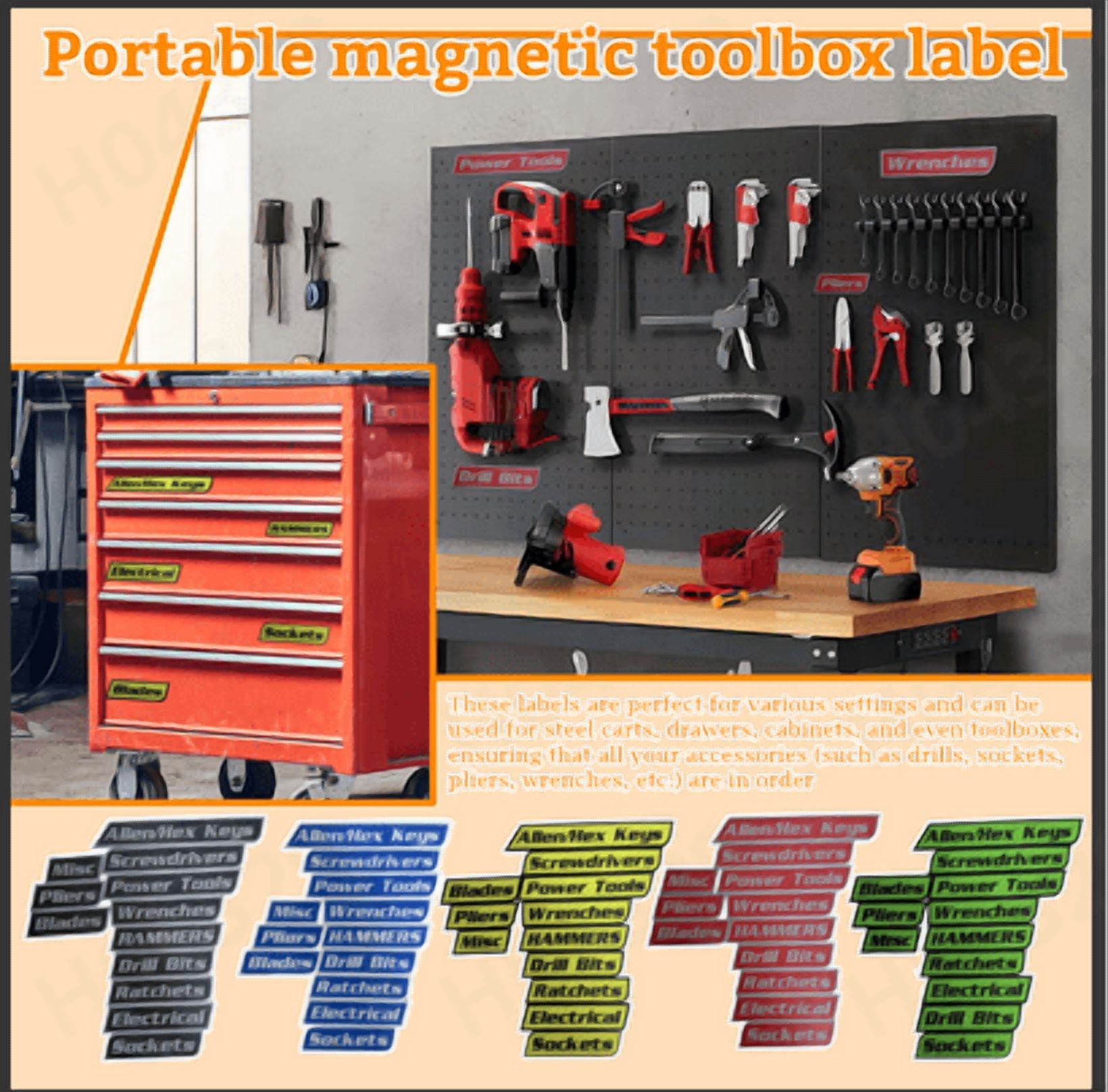 12 Pack of Magnetic Toolbox Labels Set,12 - Adhesive Utility Cabinet ...