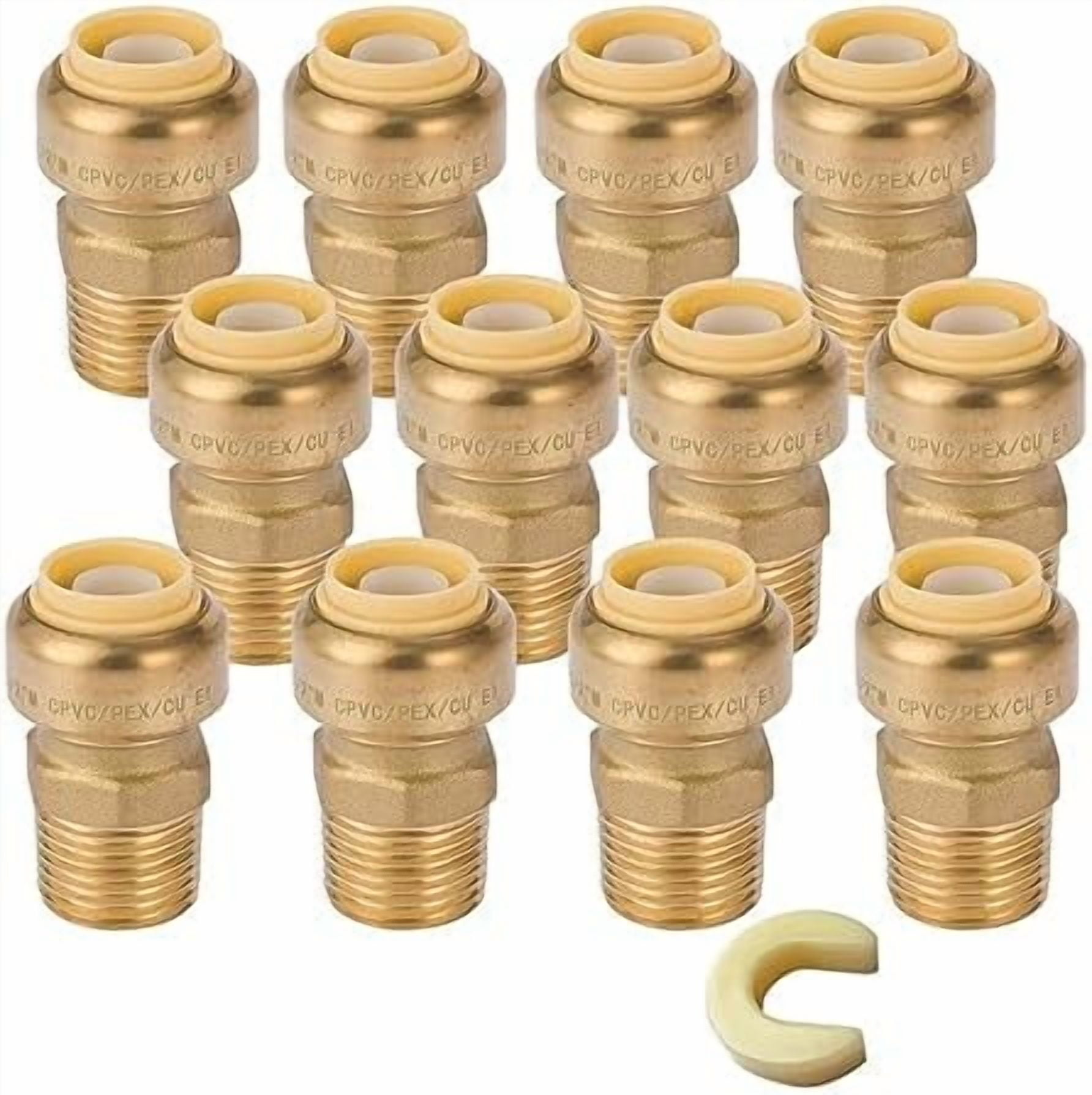 12 Pack Male Adapter,1/2 Inch Push Brass Male Adapter Fitting with ...