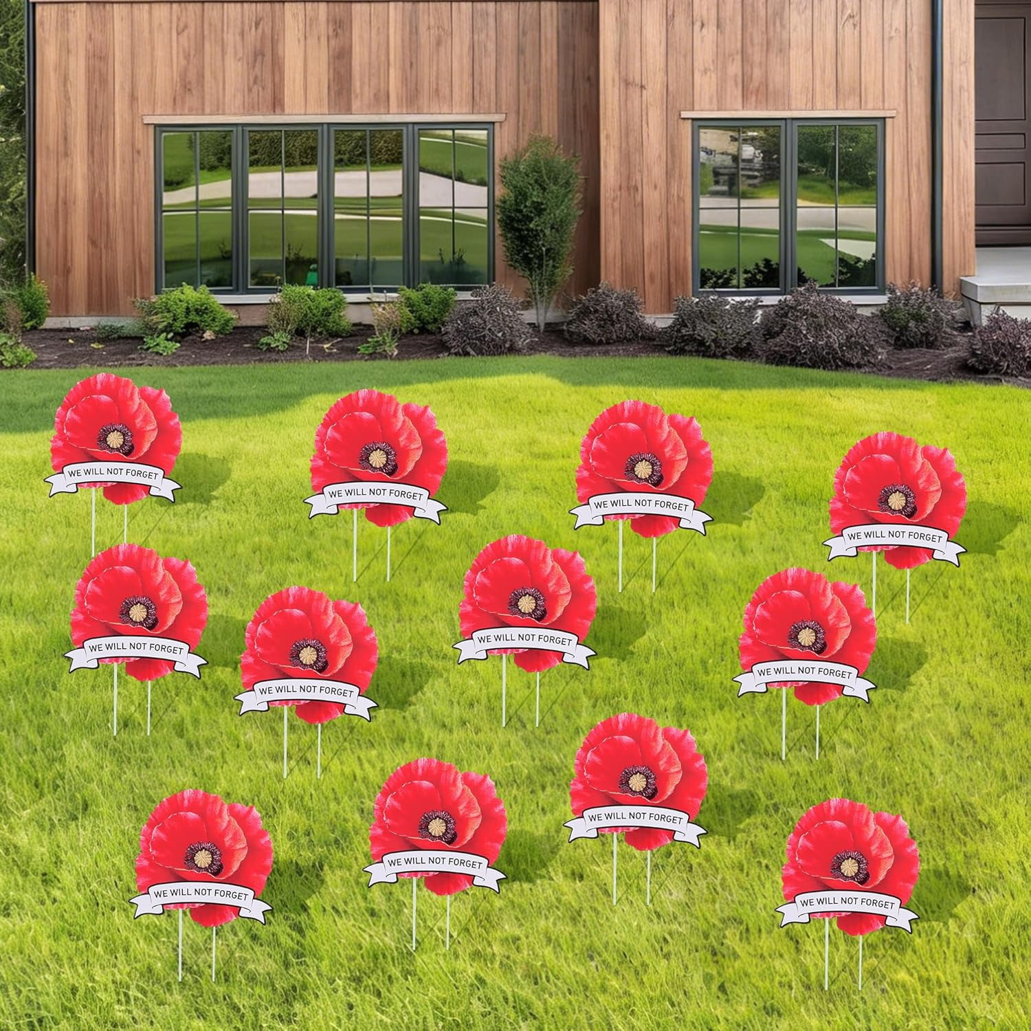 12 Pack Memorial Day Poppy Yard Signs with Stakes, 10 Inch Waterproof ...