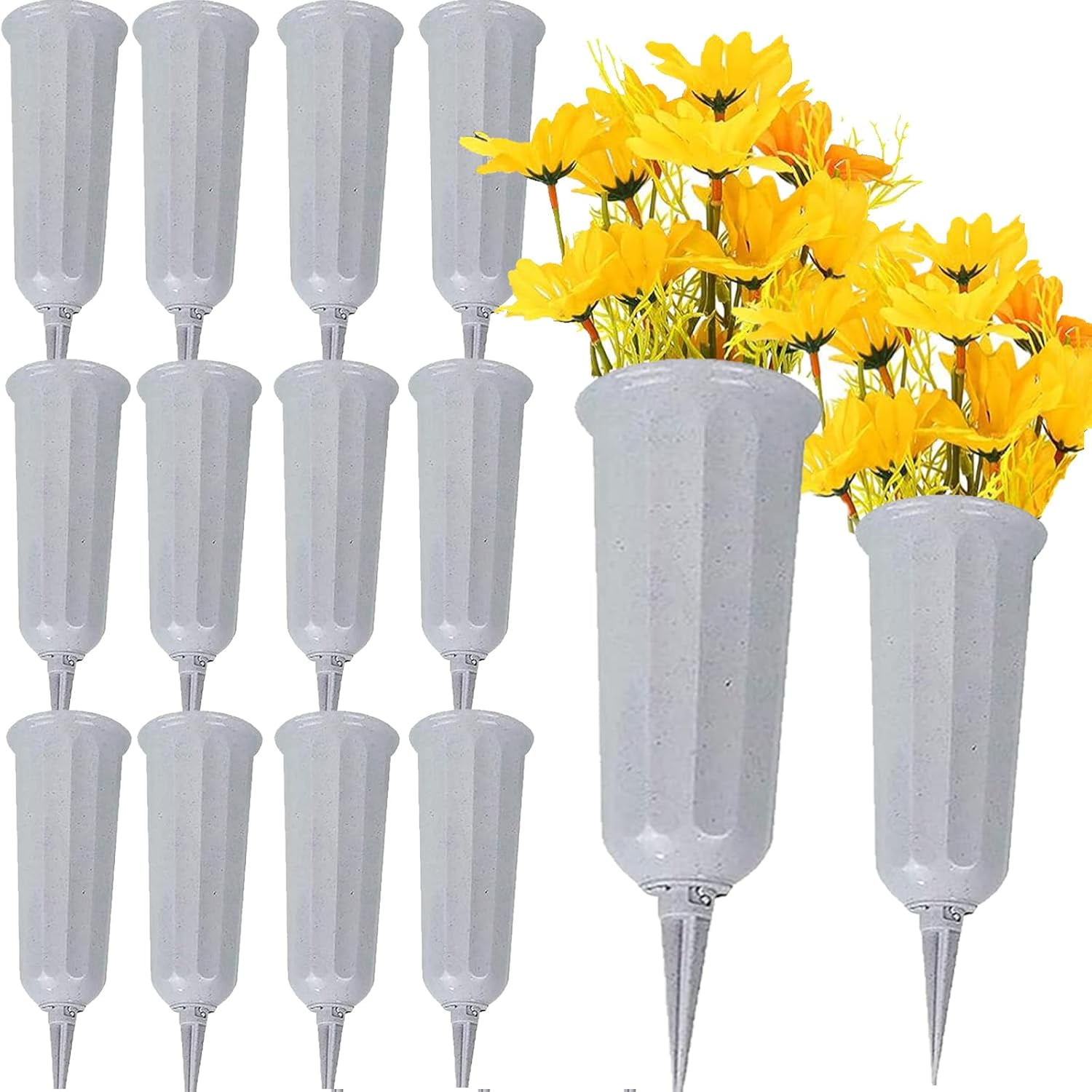 12 Pack Memorial Flower Vase Plastic Cemetery Vases with Spikes ...