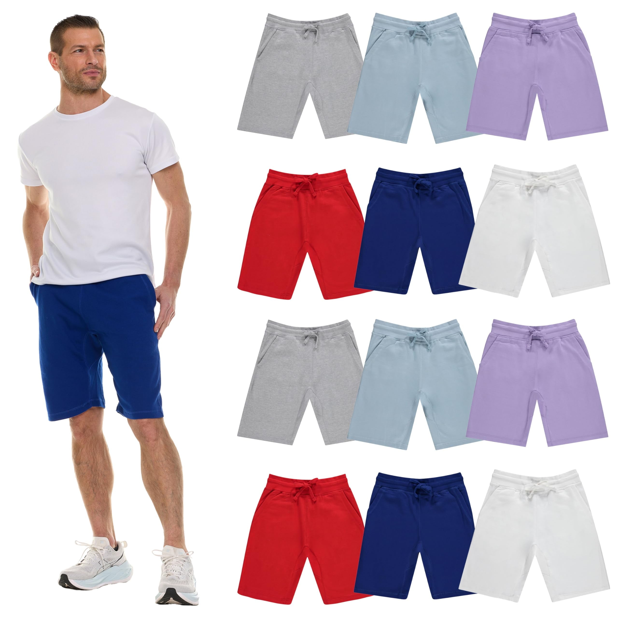 12 Pack Mens Fleece Lined Cotton Shorts, 11 Inch Casual Comfy Lounge ...