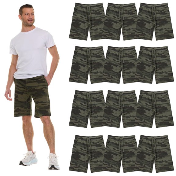 12-Pack Men's Fleece Lined Cotton Shorts, 11 Inch Casual Lounge Shorts ...