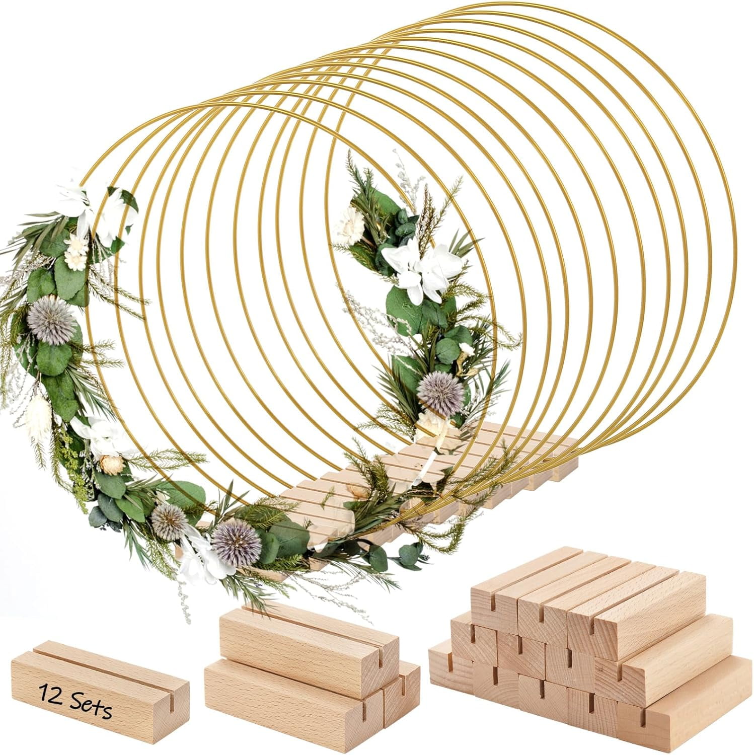 12 Pack Metal Floral Hoop Centerpiece with Stand, 12 Inch Large Metal ...
