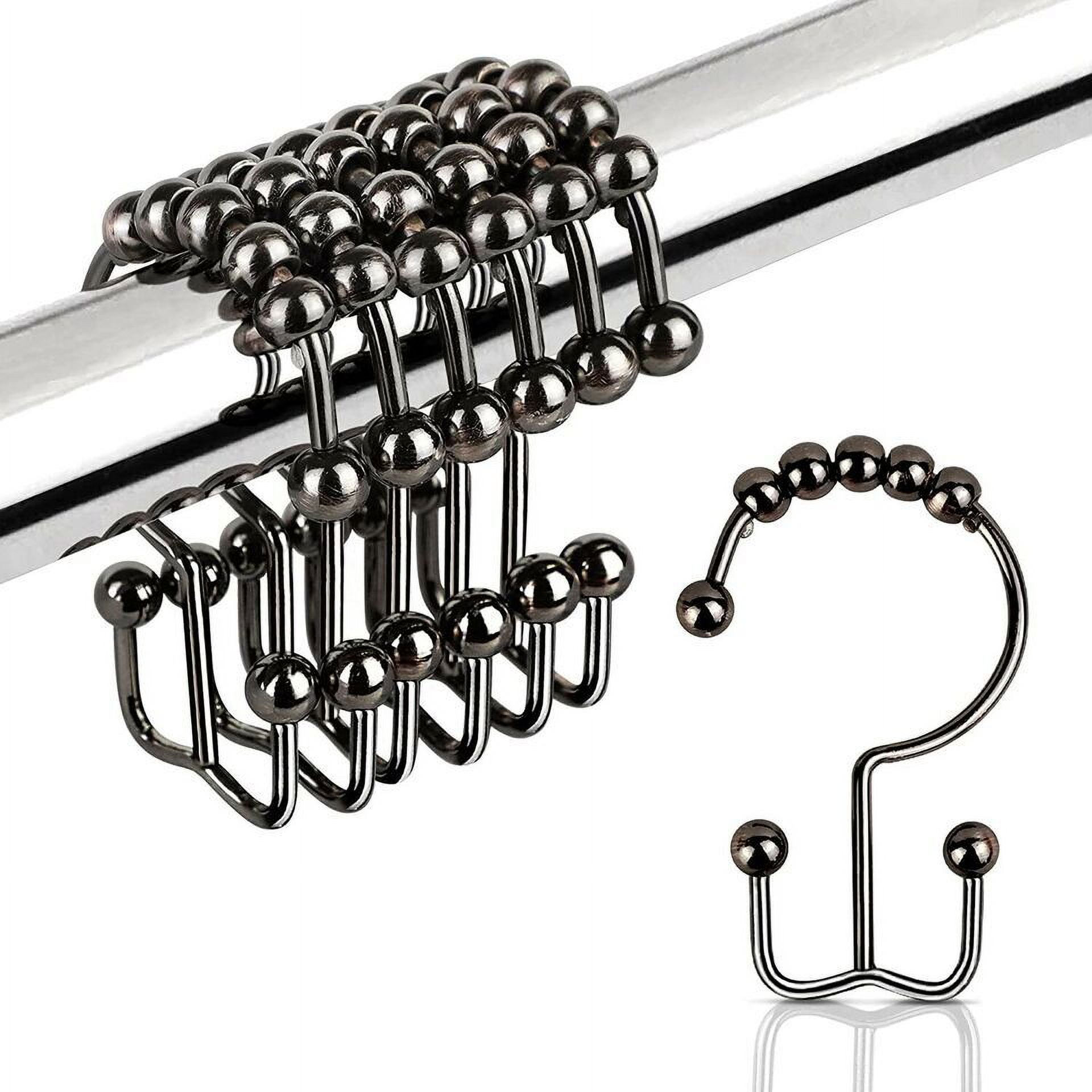 12 Pack Metal Shower Curtain HOOKS RINGS Double Glide Roller Set for ...