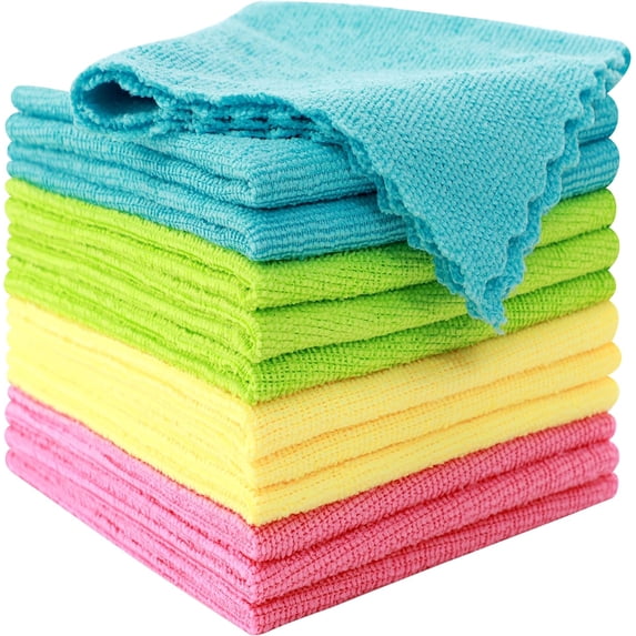 12 Pack Microfiber Cleaning Cloth - Reusable Cleaning Rag, Fast Drying ...