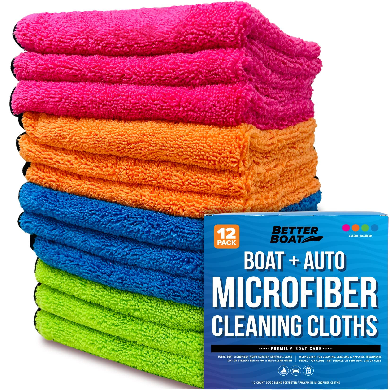 12 Pack Microfiber Cloth Kit Boat and Auto Microfiber Cleaning Cloth ...