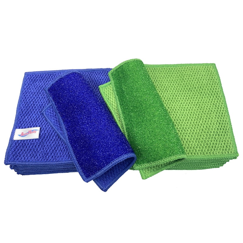 12 Pack Microfiber Scrub Dish Cleaning Cloth, Non-Scratch, Reusable ...