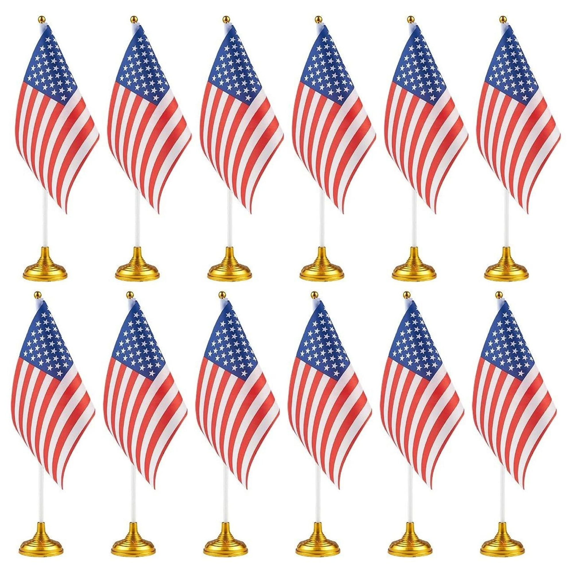 12-Pack Mini American Flags with Stand Base for Desk, Veterans, 4th of ...