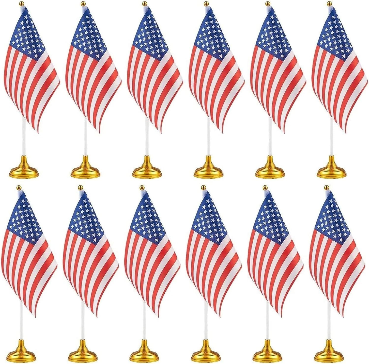 12-Pack Mini American Flags with Stand Base for Desk, Veterans, 4th of ...
