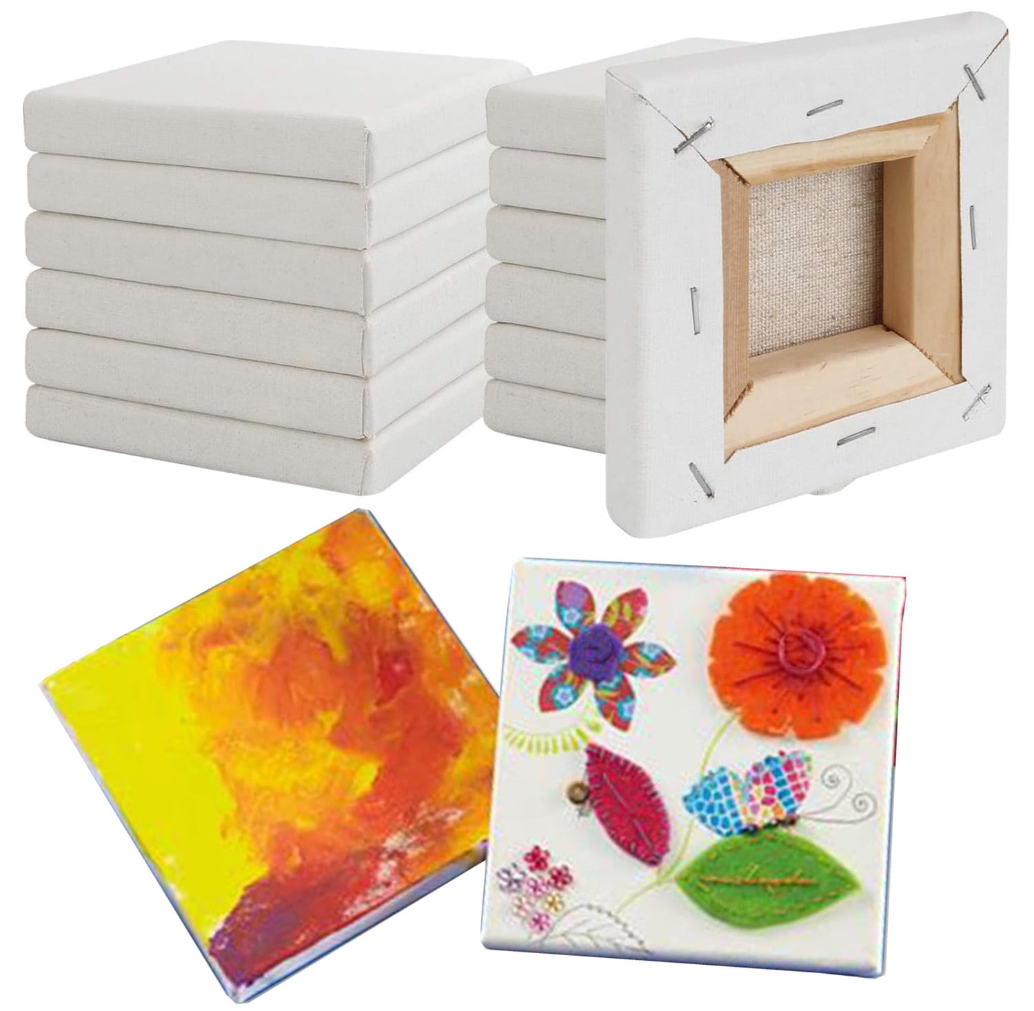 12 Pack Mini Canvas Panels 4" x 4",Happon Blank Framed Canvas Panels ...