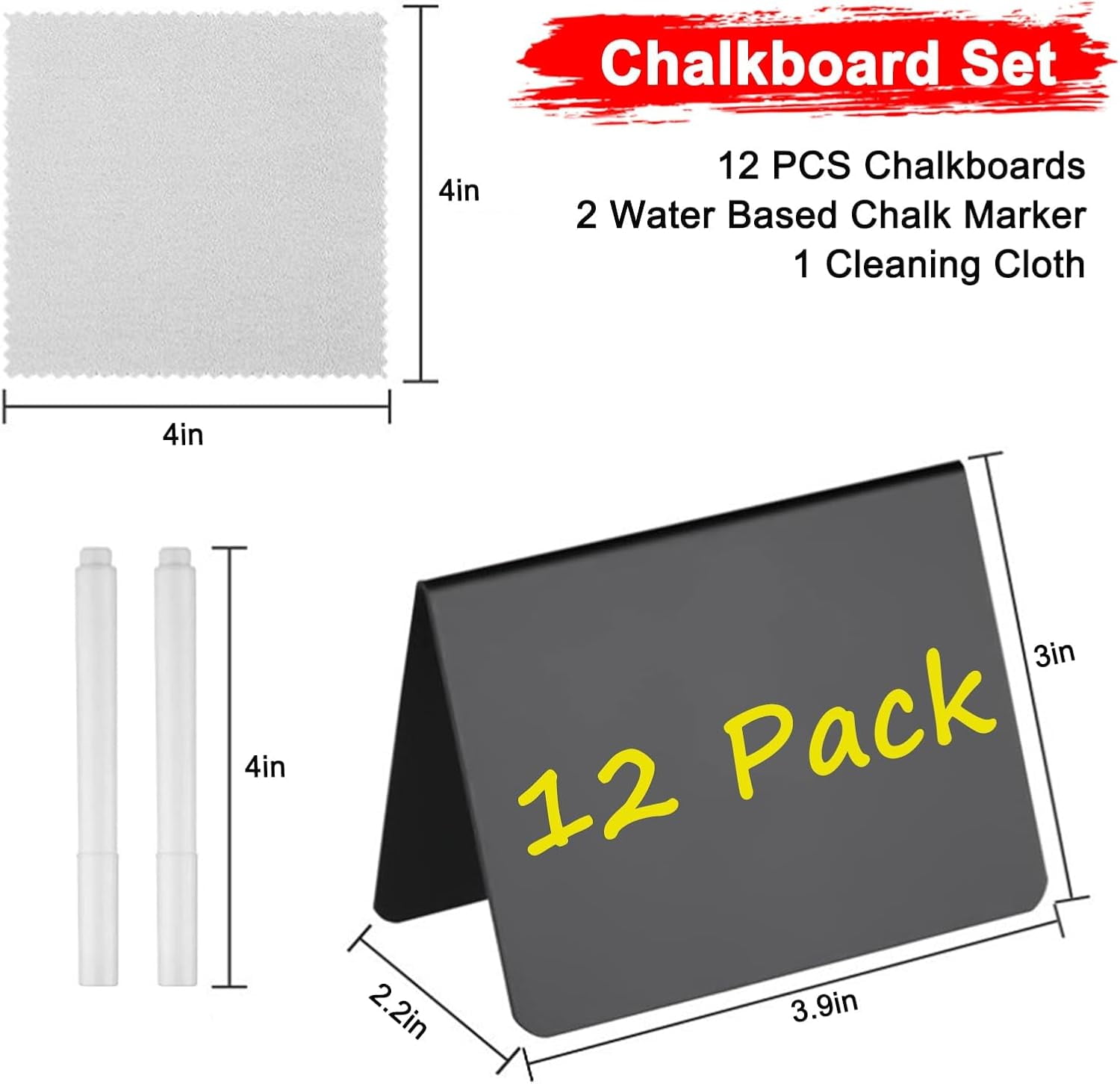 12 Pack Mini Chalkboard Signs, 4x3 Inch Blackboard Place Card Holders ...