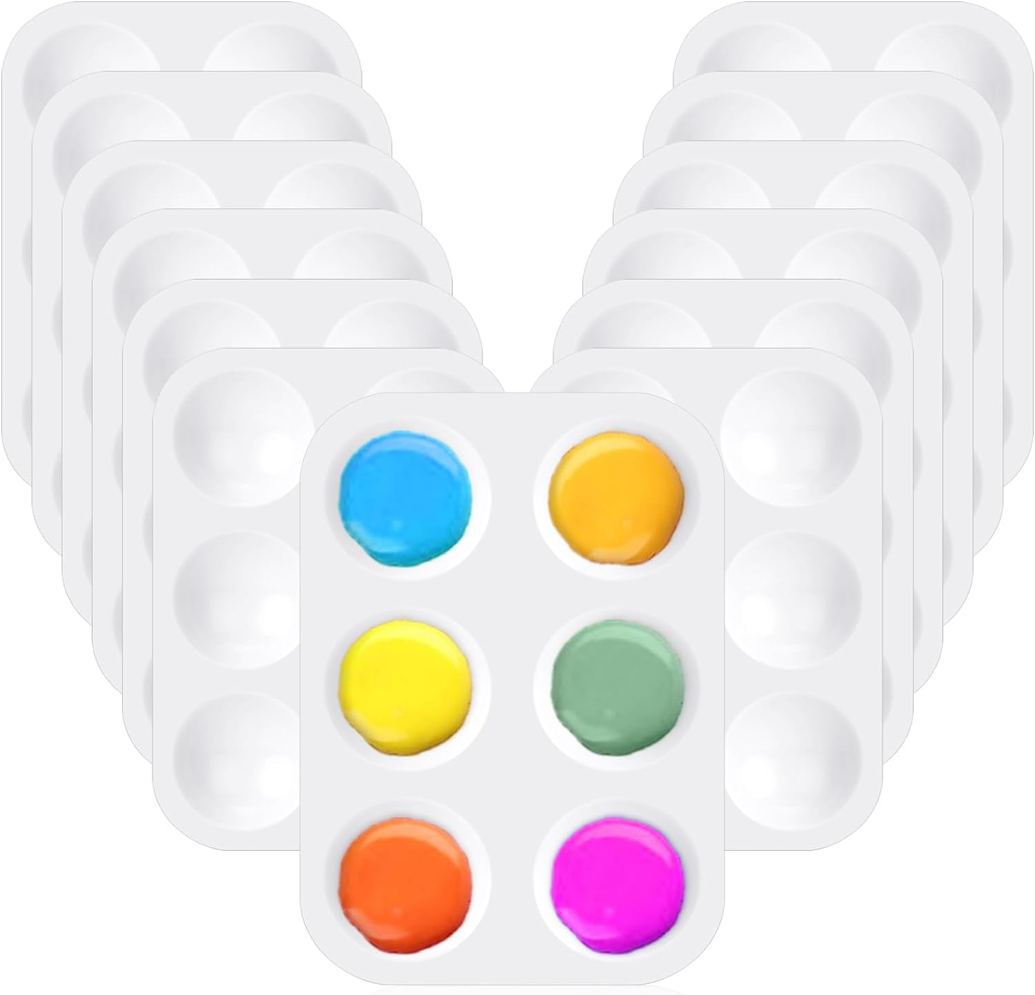 12 Pack Mini Paint Palettes, Paint Tray Palettes with 6 Wells, Plastic ...