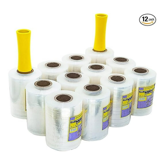 " 12-Pack " Mini Stretch Wrap Roll with Handle | 5 inch x 1000ft x 12 ...