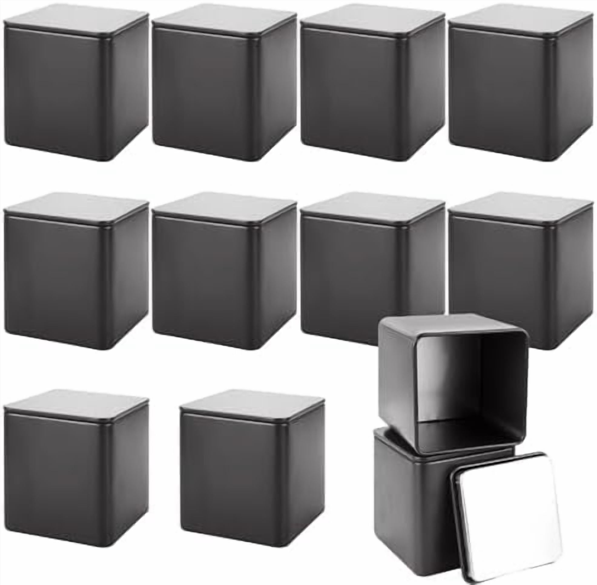 12 Pack Minimalist Black Square Metal Tea Tins, 3 Oz Loose Leaf Tea ...