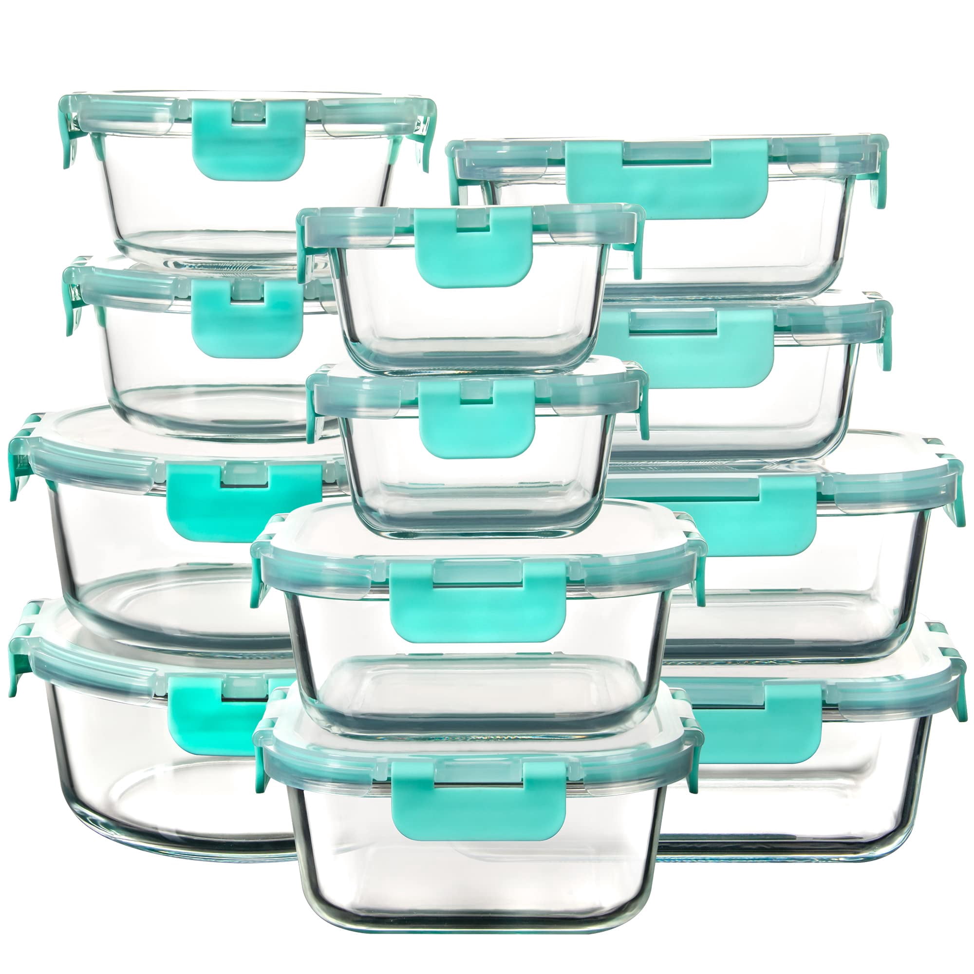 12 Pack Mint Green Glass Food Storage Containers with Lids, Meal Prep ...