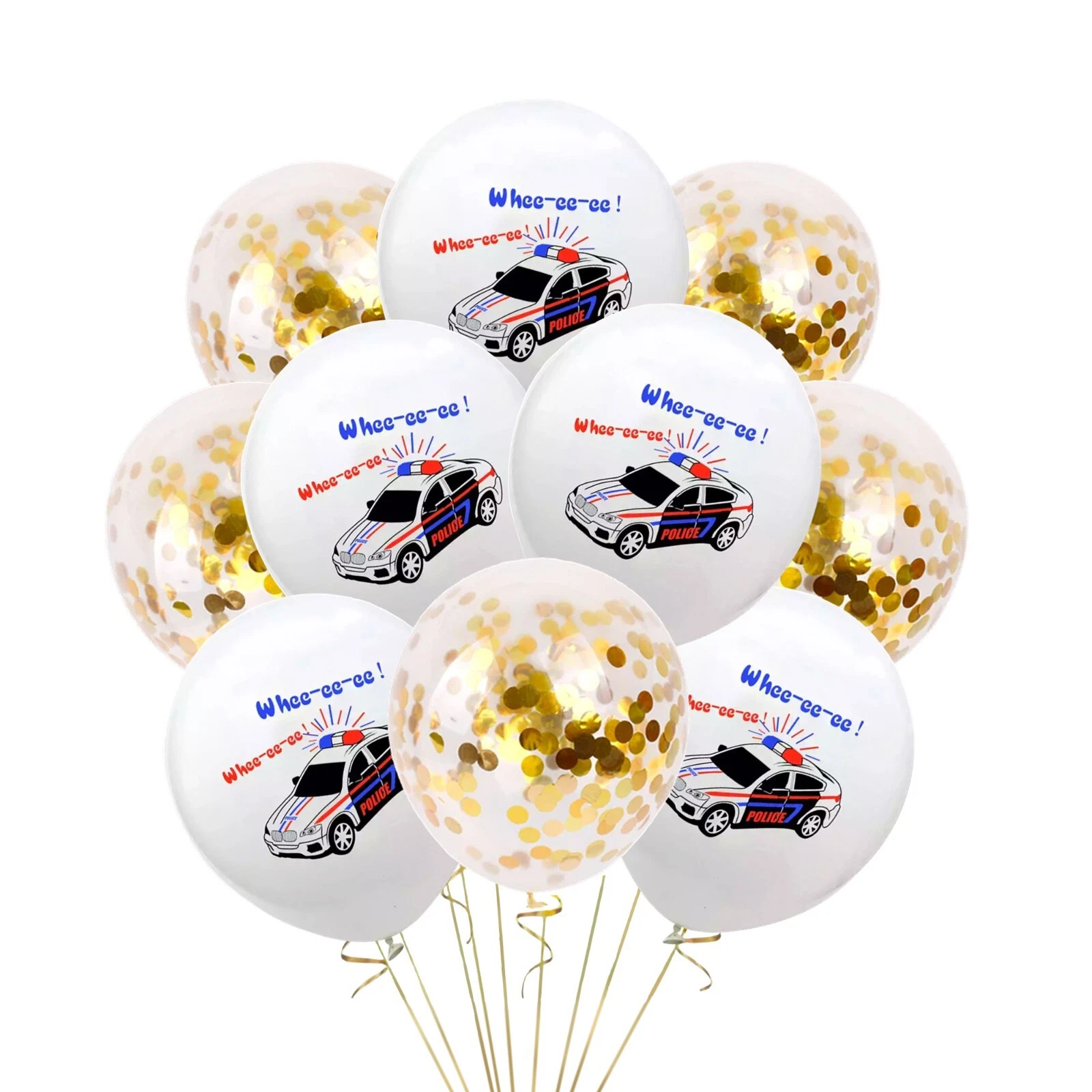 12 Pack Mix Police Car & Gold Confetti Latex Party Balloons Cop ...