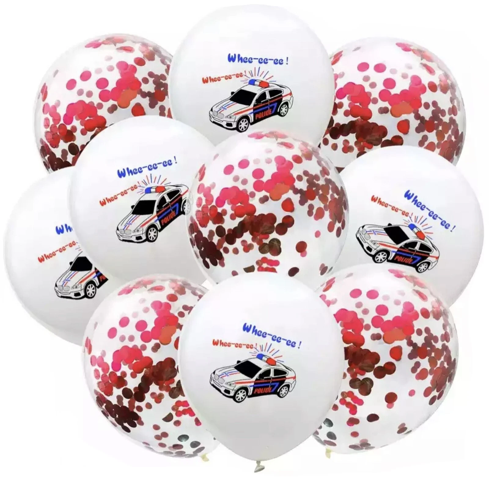 12 Pack Mix Police Car & Red Confetti Latex Party Balloons Cop ...