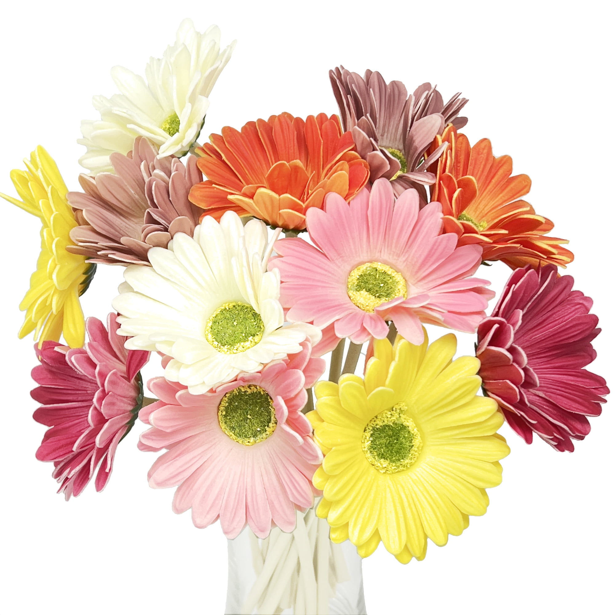 12-Pack Mixed Color Artificial Gerbera Daisy Stems, Real Touch Faux ...