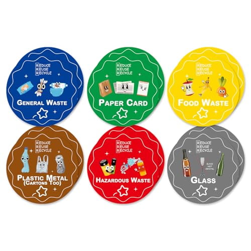 12 Pack Mixed Recycling Bin Stickers 6 Inch General Food Waste Paper ...