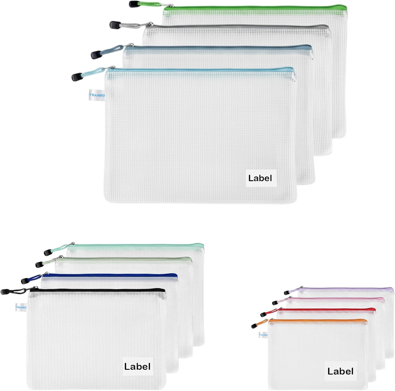12-Pack Mixed Size Zipper Wallets (A3/A4/A5) with Label Pocket – TRANBO ...