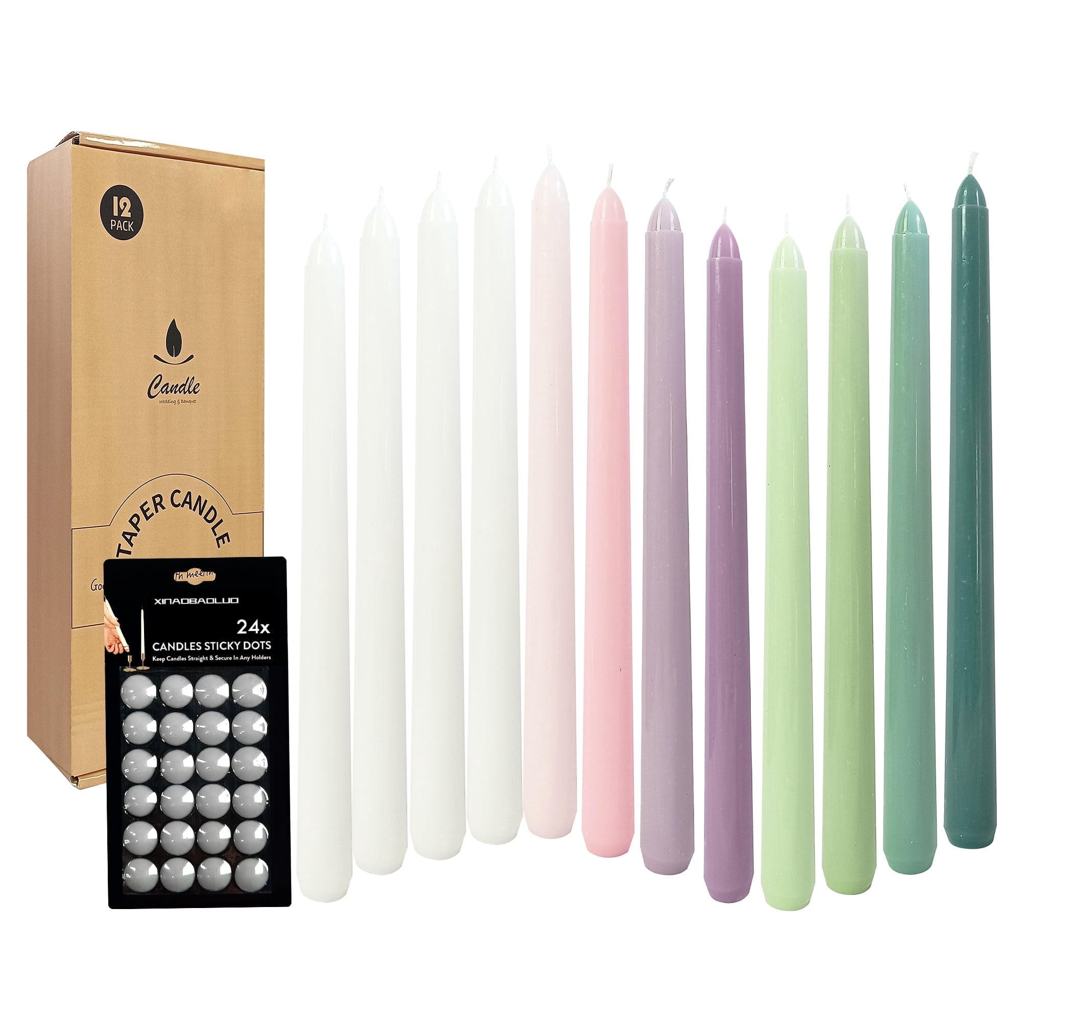 12 Pack Mixed Taper Candles with 1 Pack Candles Wax Sticky Dots,10 inch ...