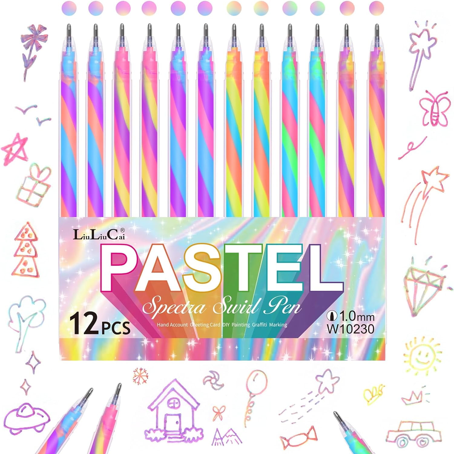 12 Pack Mixing of 3 Colors Rainbow Gel Pens Color Changing Ballpoint ...