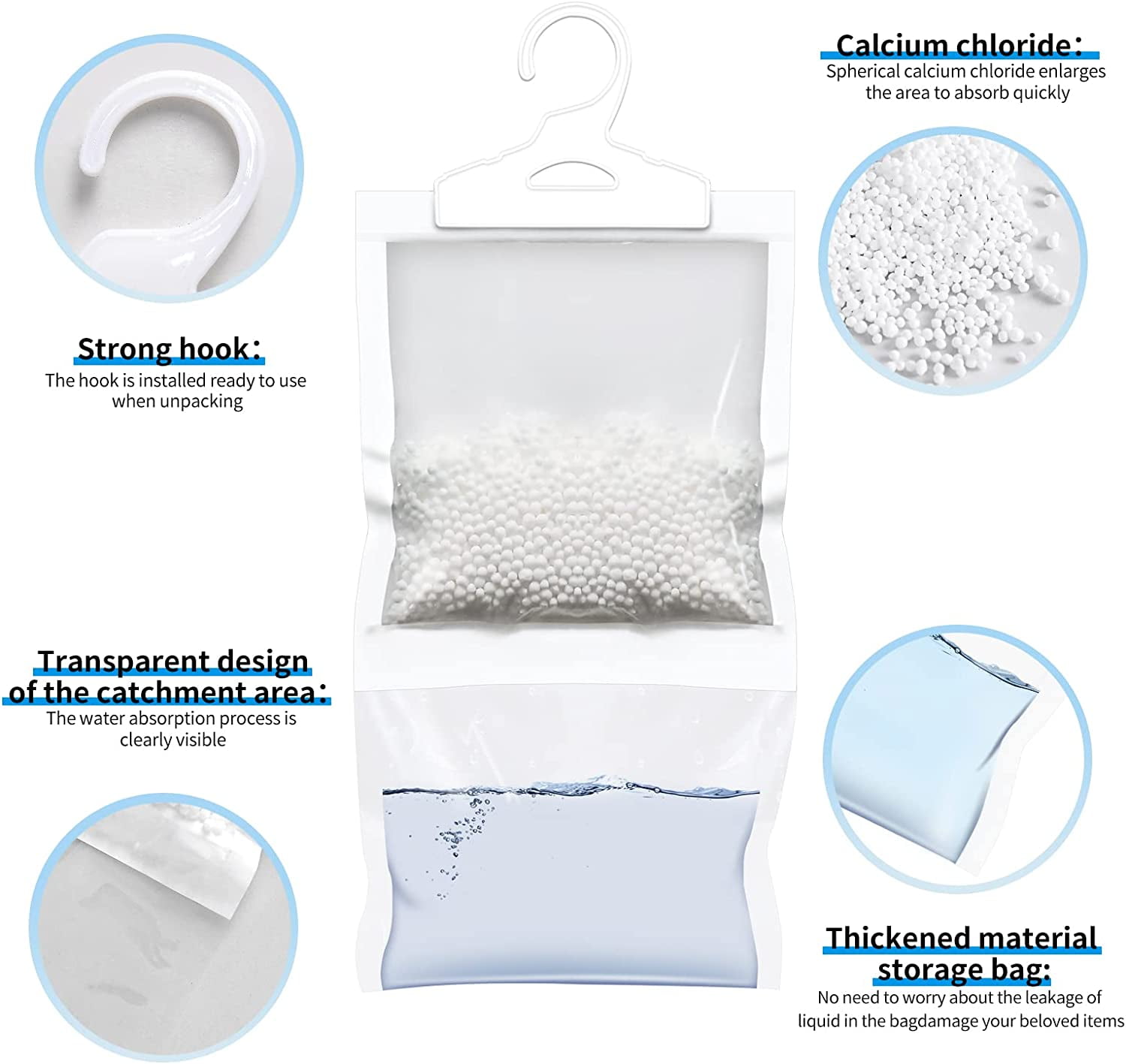 12 Pack Moisture Absorber Hanging Bags - Fragrance Free Humidity Packs ...