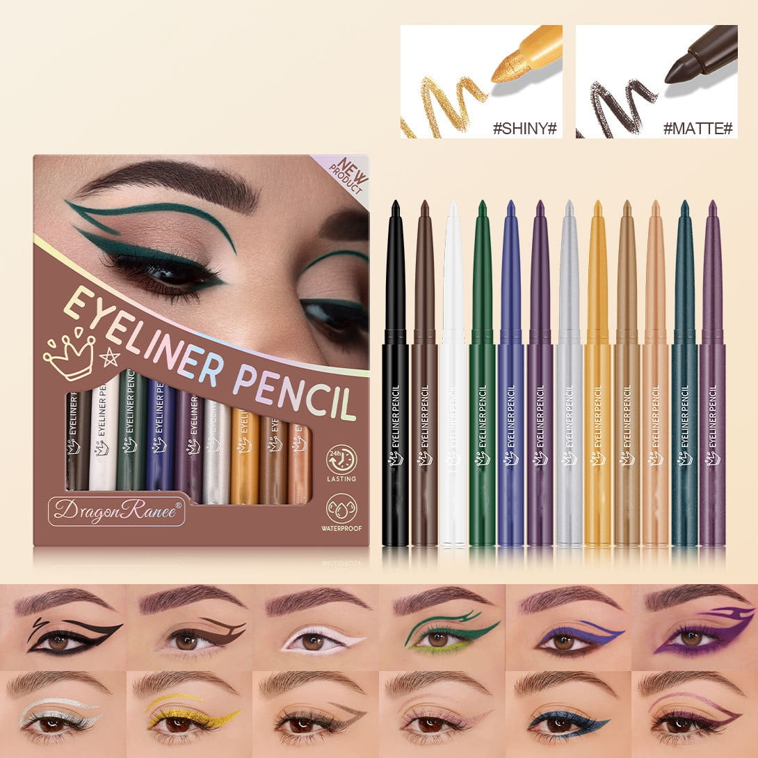 12-Pack Multi-Color Eyeliner Pencil Set, Long-Lasting Waterproof ...