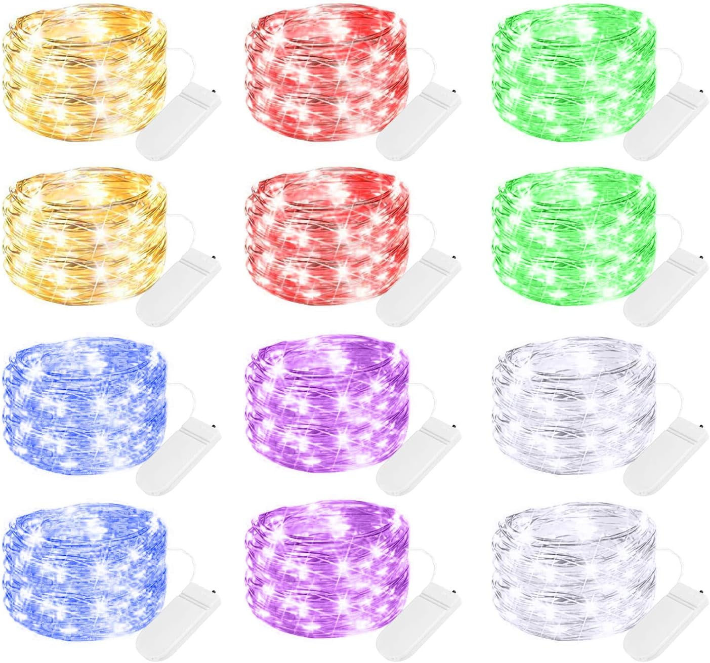 12 Pack Multi Color Led Fairy Lights Battery Operated String Lights Waterproof Silver Wire 7 ...