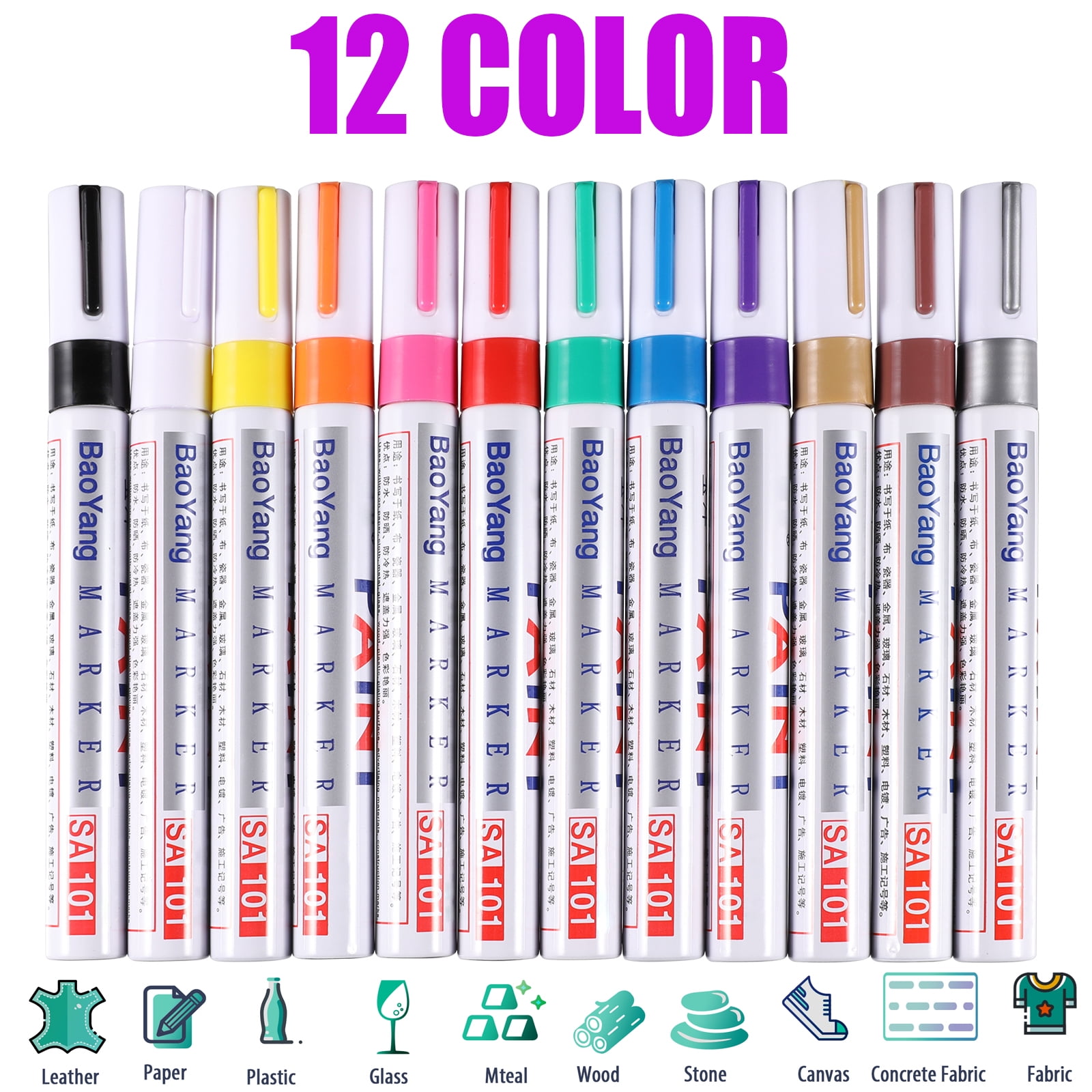 12 Pack Multicolor Paint Pens Permanent Paint Pens for Rock Painting ...