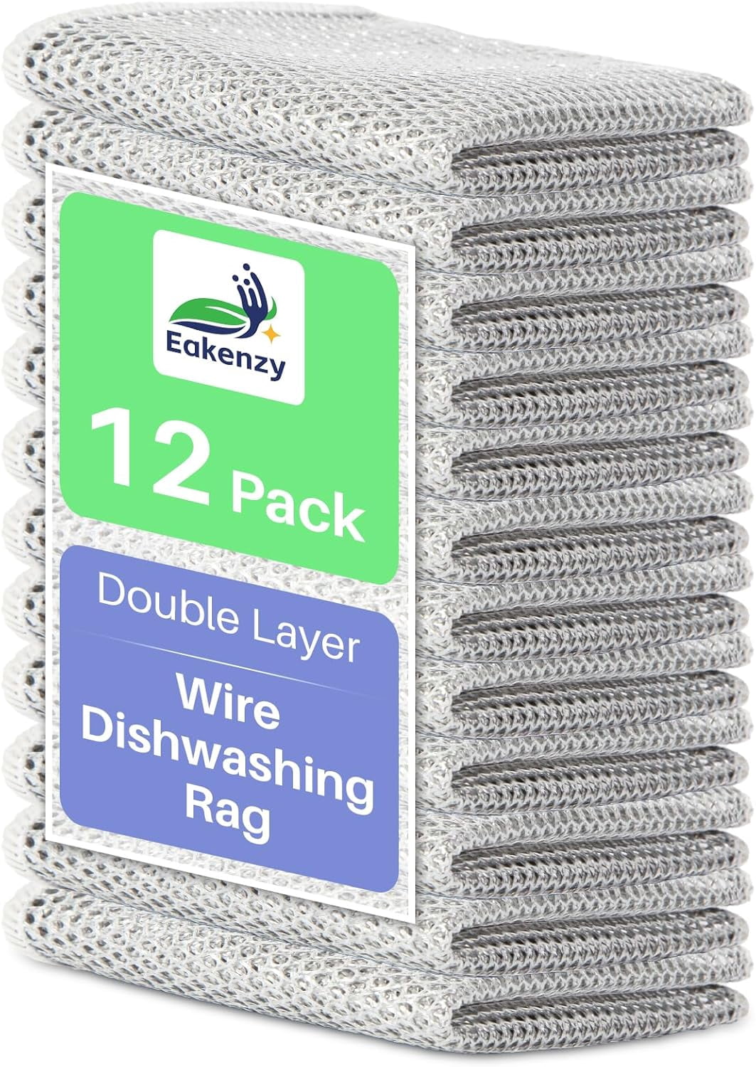 12 Pack Multipurpose Wire Dishwashing Rag for Wet and Dry, Double Layer ...