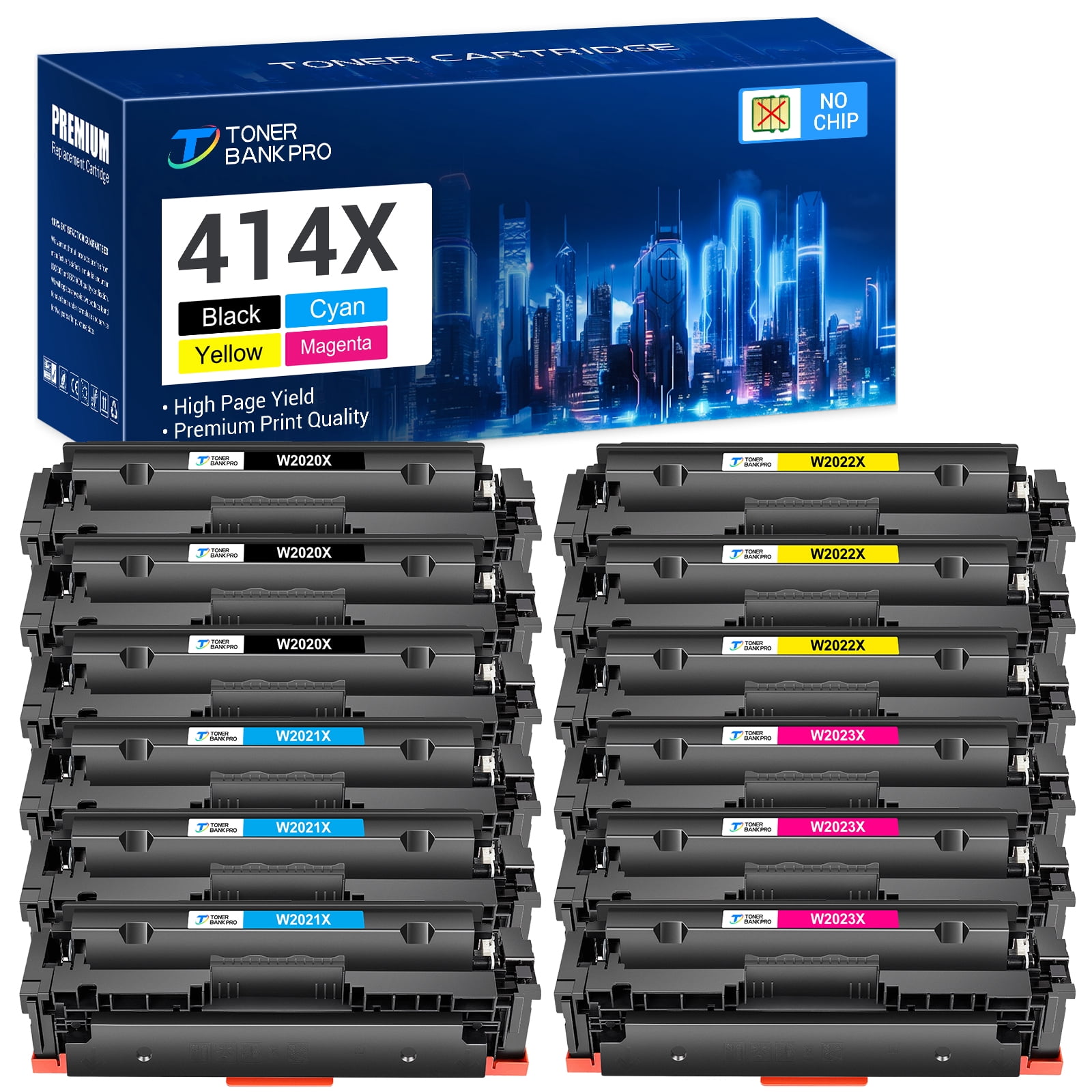 12-Pack NO CHIP Toner Cartridge Compatible for HP W2020X 414X Pro MFP ...