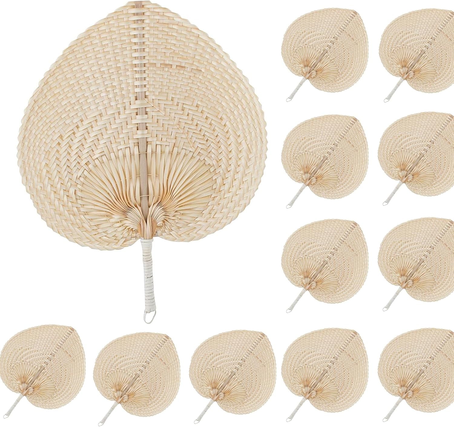 12 Pack Natural Bamboo Hand Fans Handmade Riffia Fan Weaving Fans for ...