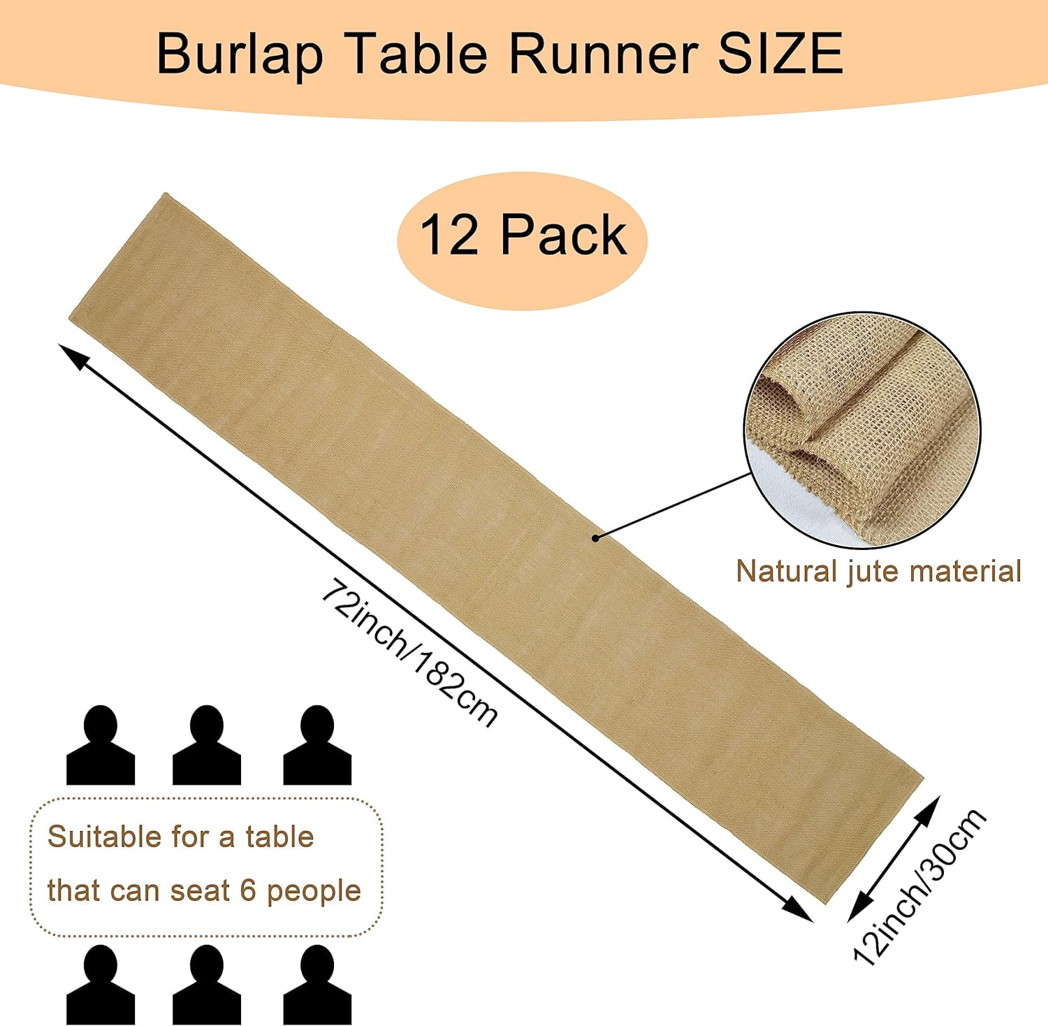 12 Pack Natural Burlap Table Runners,12 x 72 Inch Rustic Jute Table ...