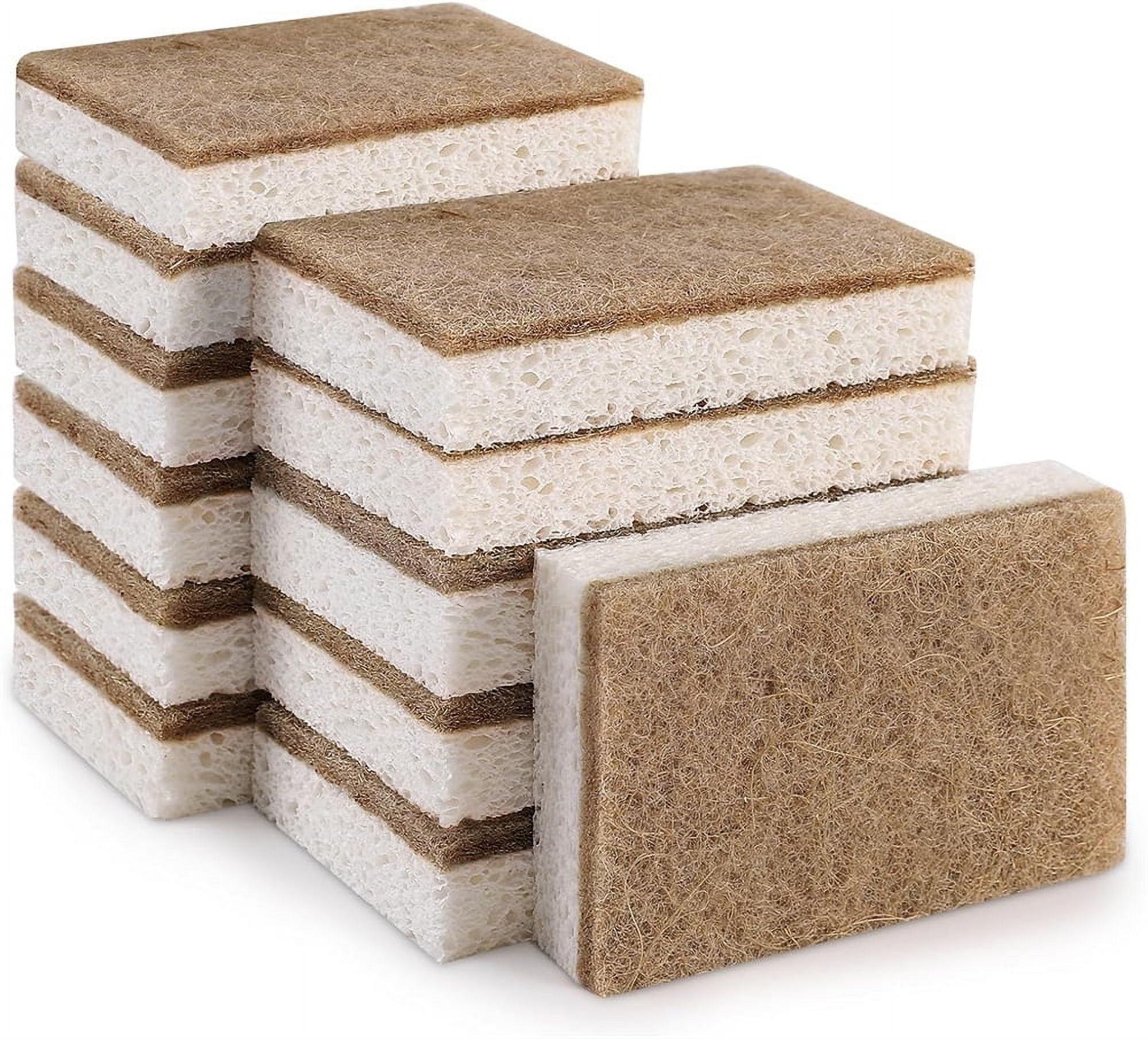 12 Pack Natural Sponge,cocottnut Fiber and Wood Cellulose Scrubber ...