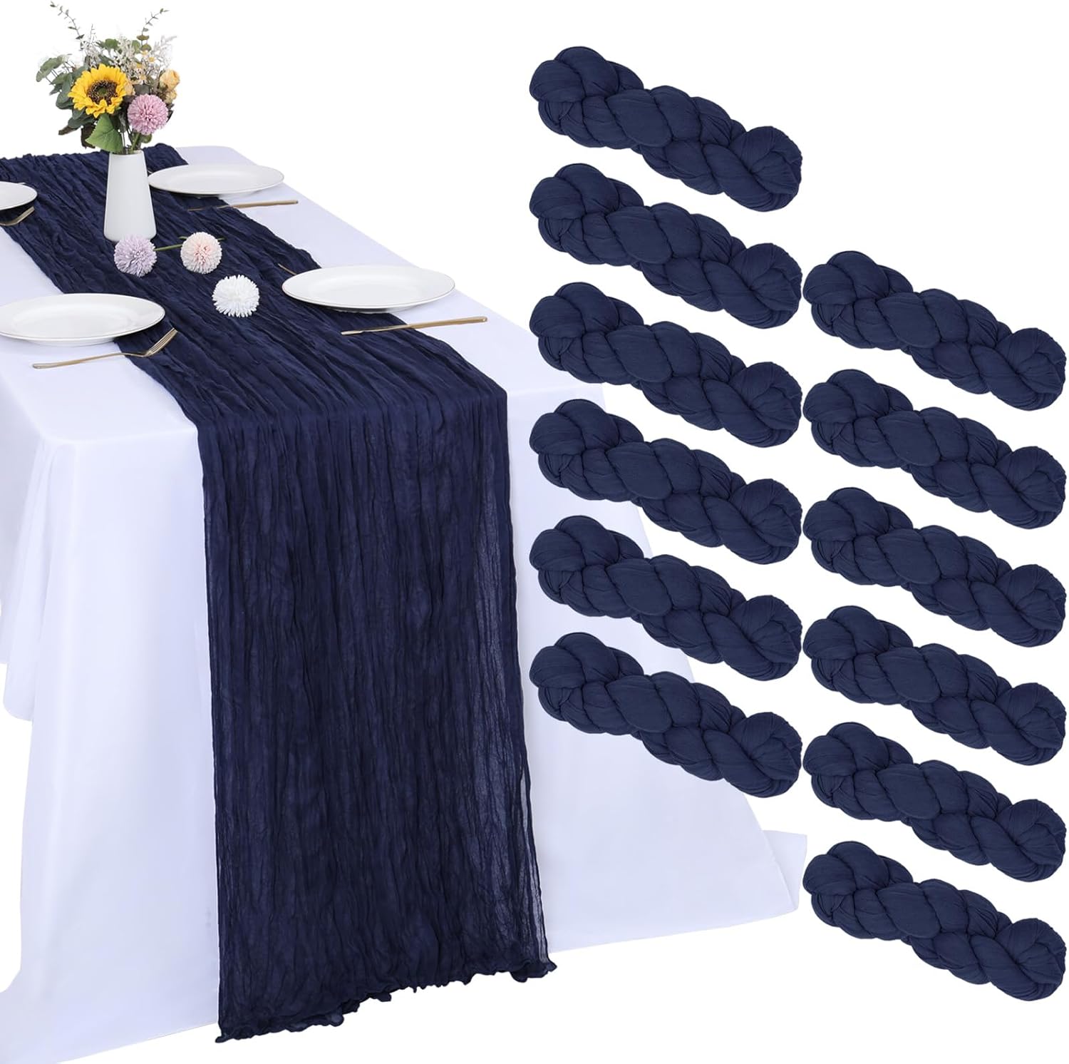 12 Pack Navy Blue Cheesecloth Table Runner 10FT Boho Gauze Fabric Blue ...