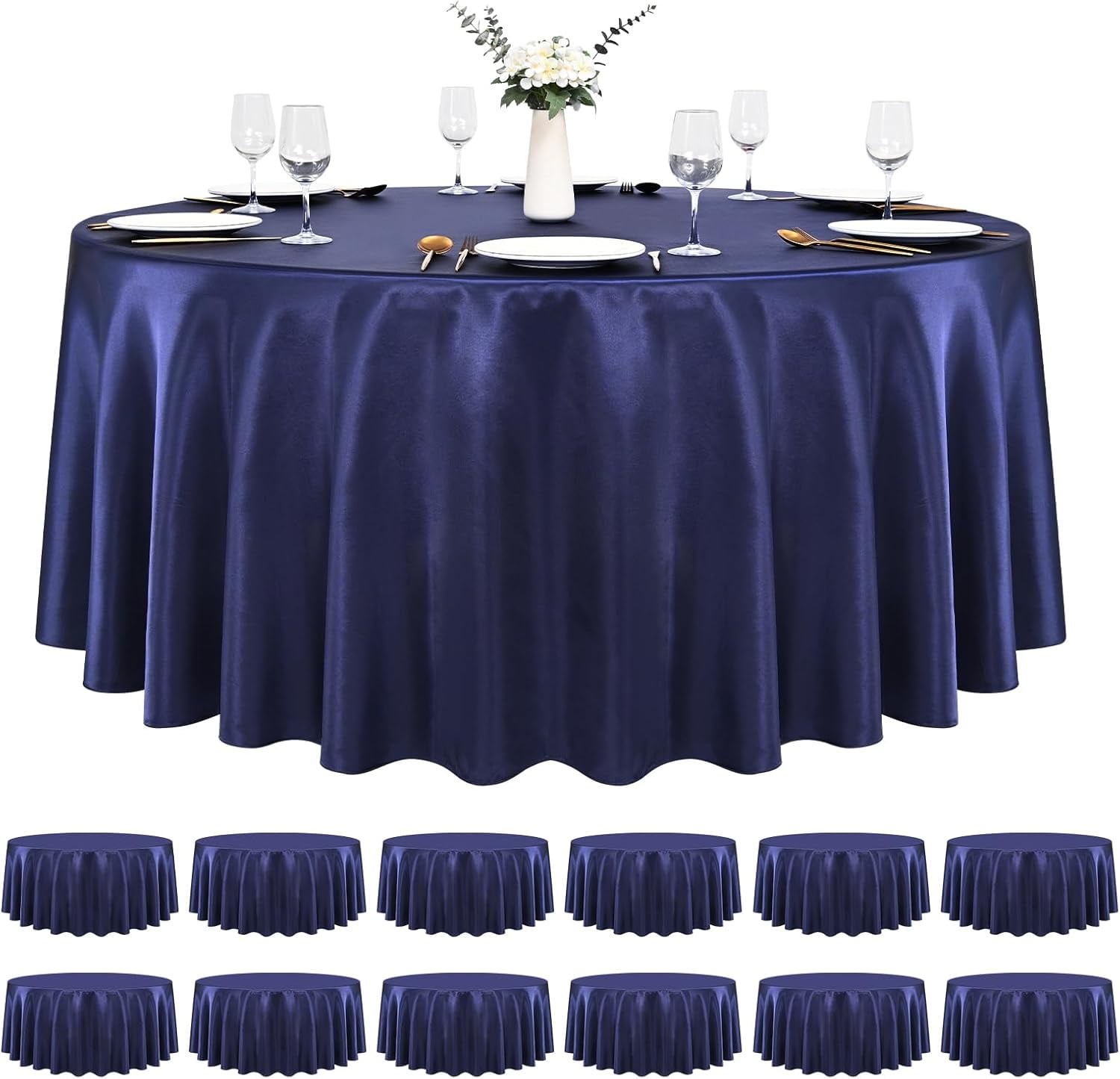 12 Pack Navy Blue Round Tablecloth, 120 Inch Satin Fabric Tablecloth for Round Table, Wrinkle ...
