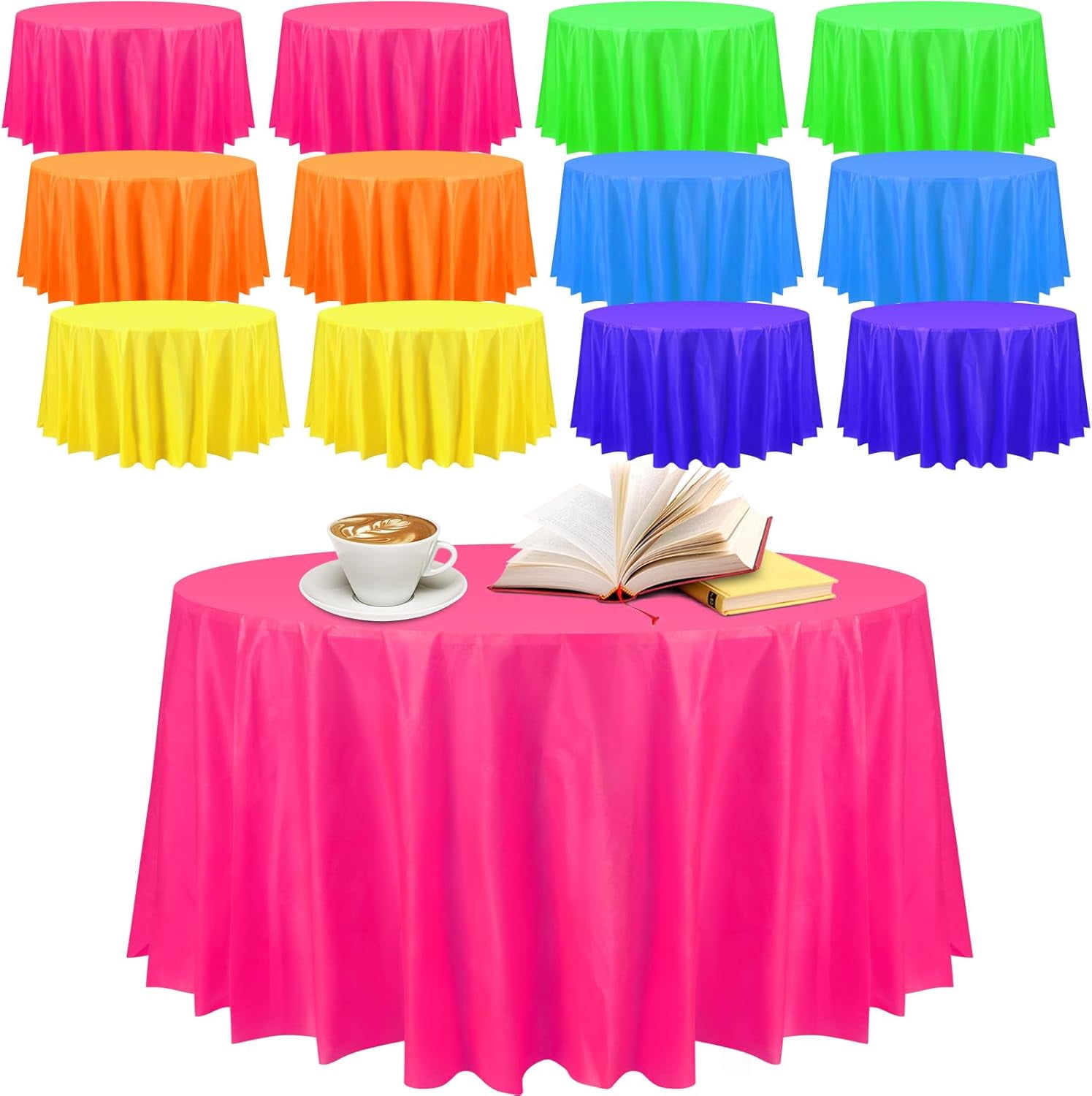 12 Pack Neon Party Plastic Tablecloth Disposable 84 Inch Round Table ...